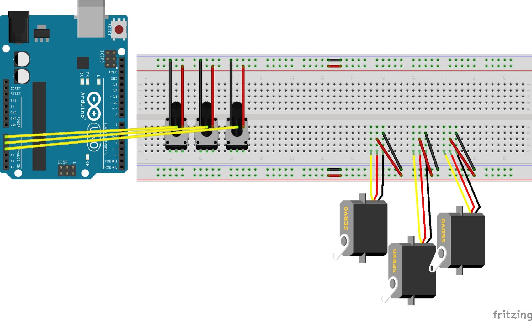 Controlling 3 Servo Motors With 3 Potentiometers And An Arduino 11
