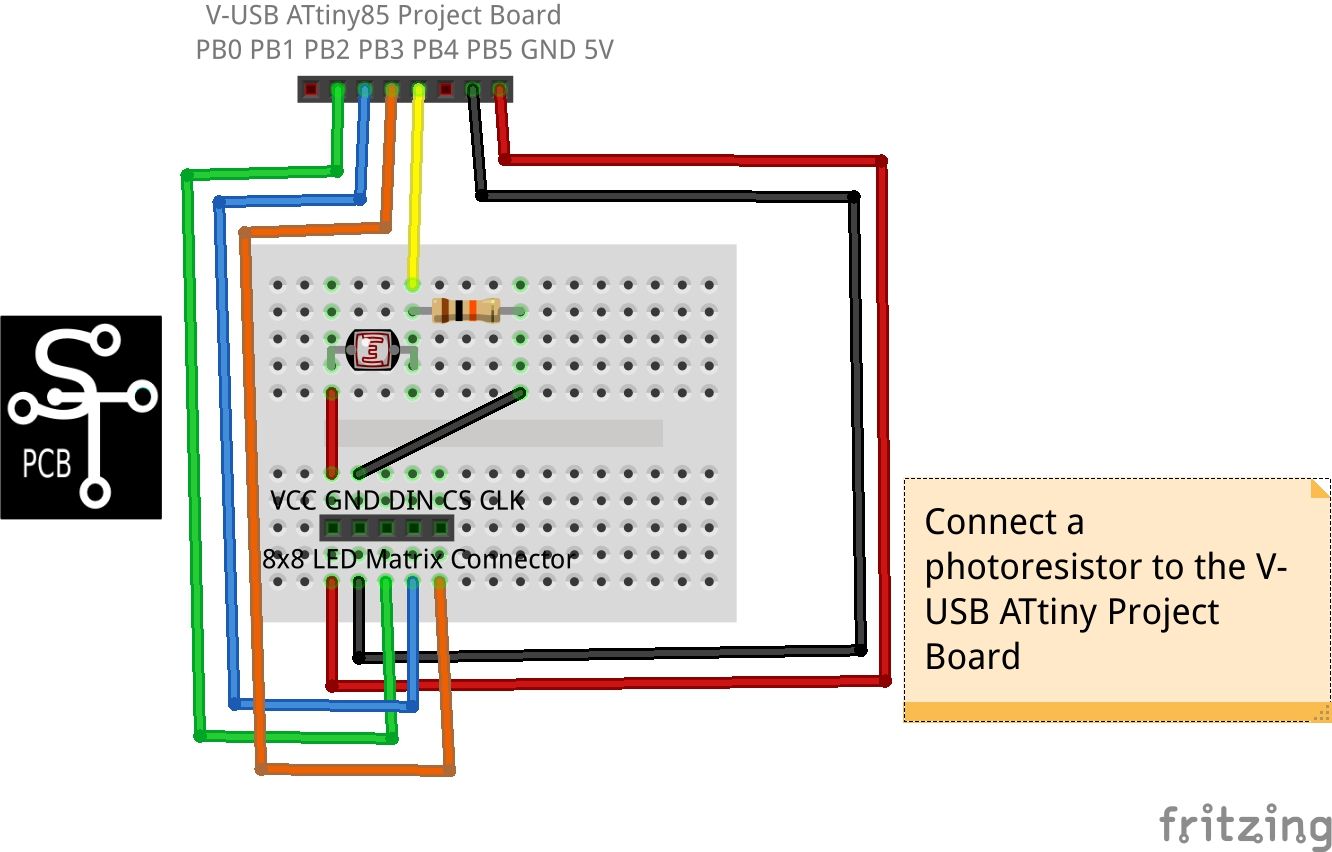 V-USB ATtiny85 Project Board and an 8x8 Red LED Matrix Display : 10 ...