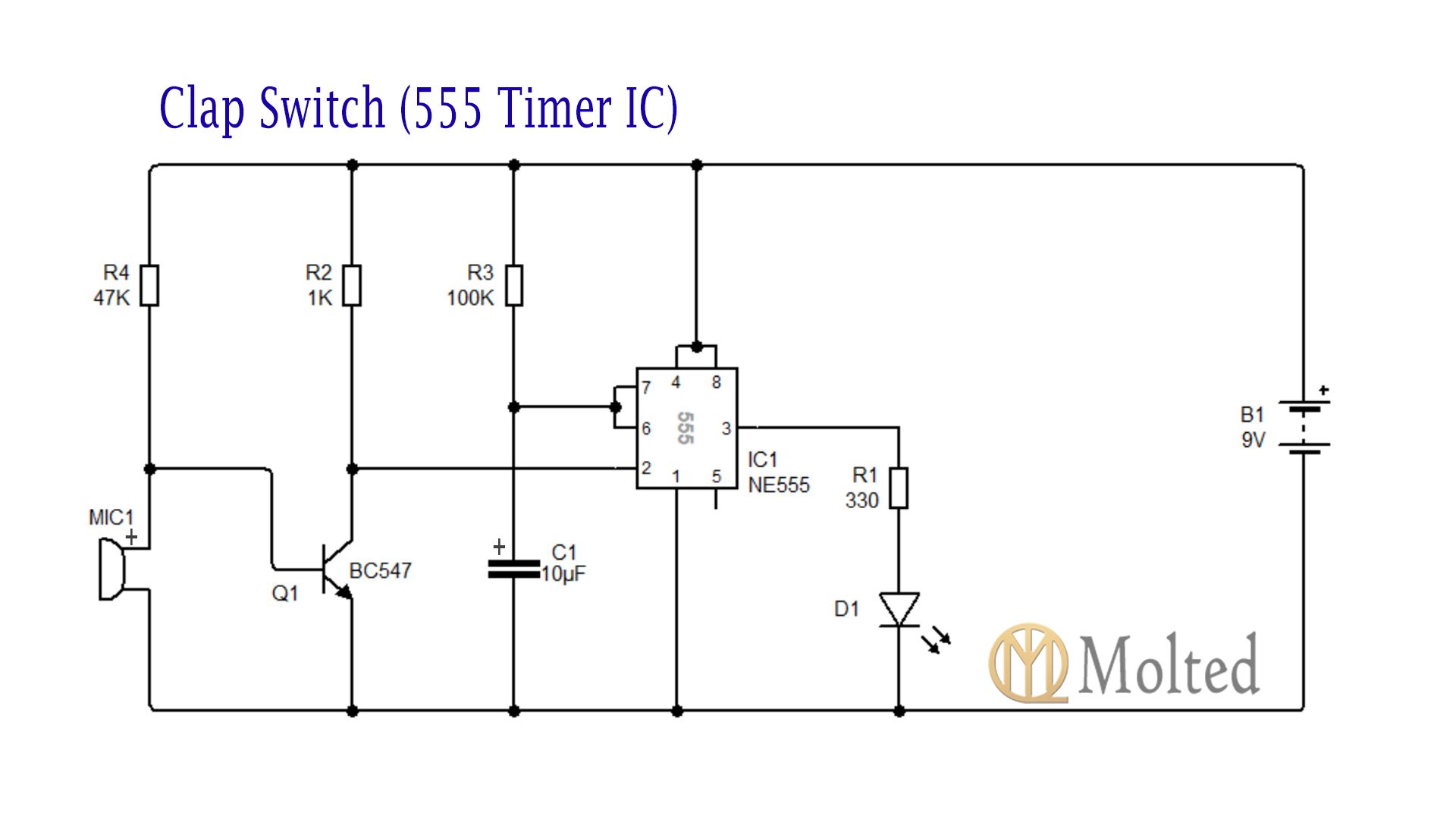 Clap Switch Circuit Diagram Using IC 555, 55% OFF
