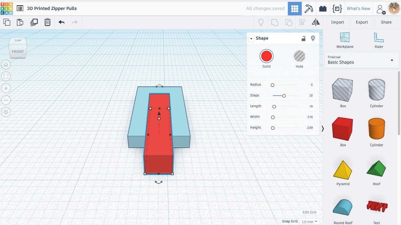 3D Printed Zipper Pulls - Tinkercad