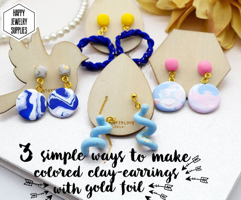 DIY Tutorial - 3 Simple Ways to Make Colored Clay-earrings With Gold ...