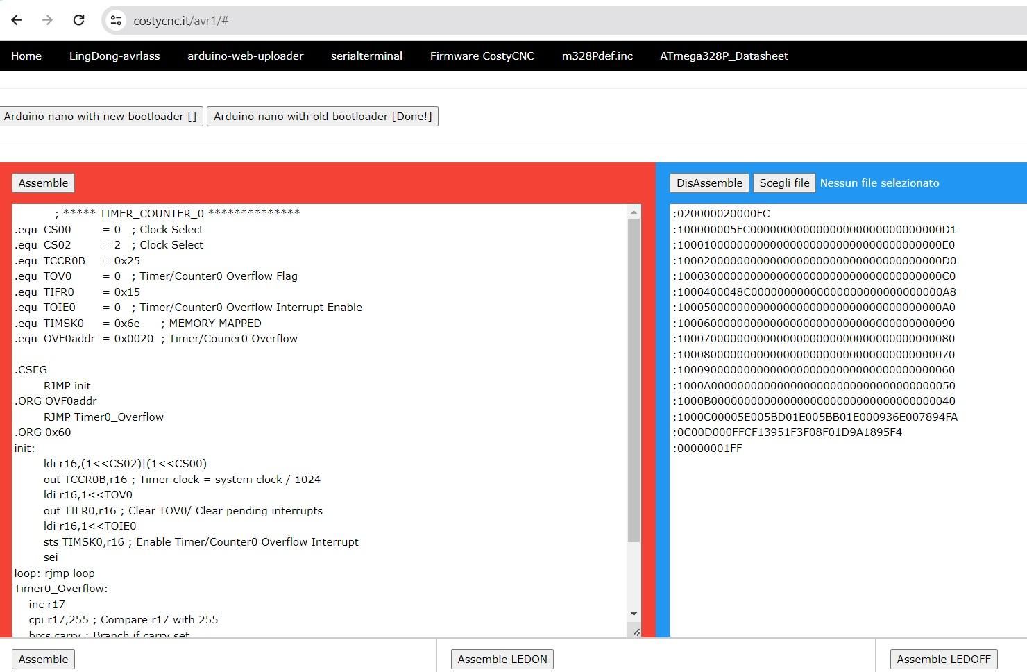 A LED Onboard Blink Asm Avr for Atmega328p Arduino Nano With the TIMER0 Interrupt Costycnc ...