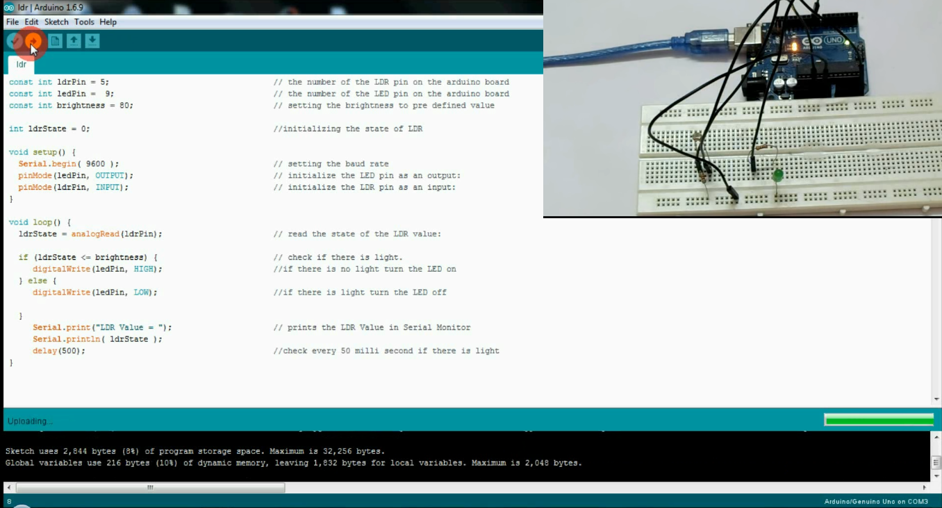 Light & Dark Detecting Circuit Using Arduino UNO : 8 Steps (with ...