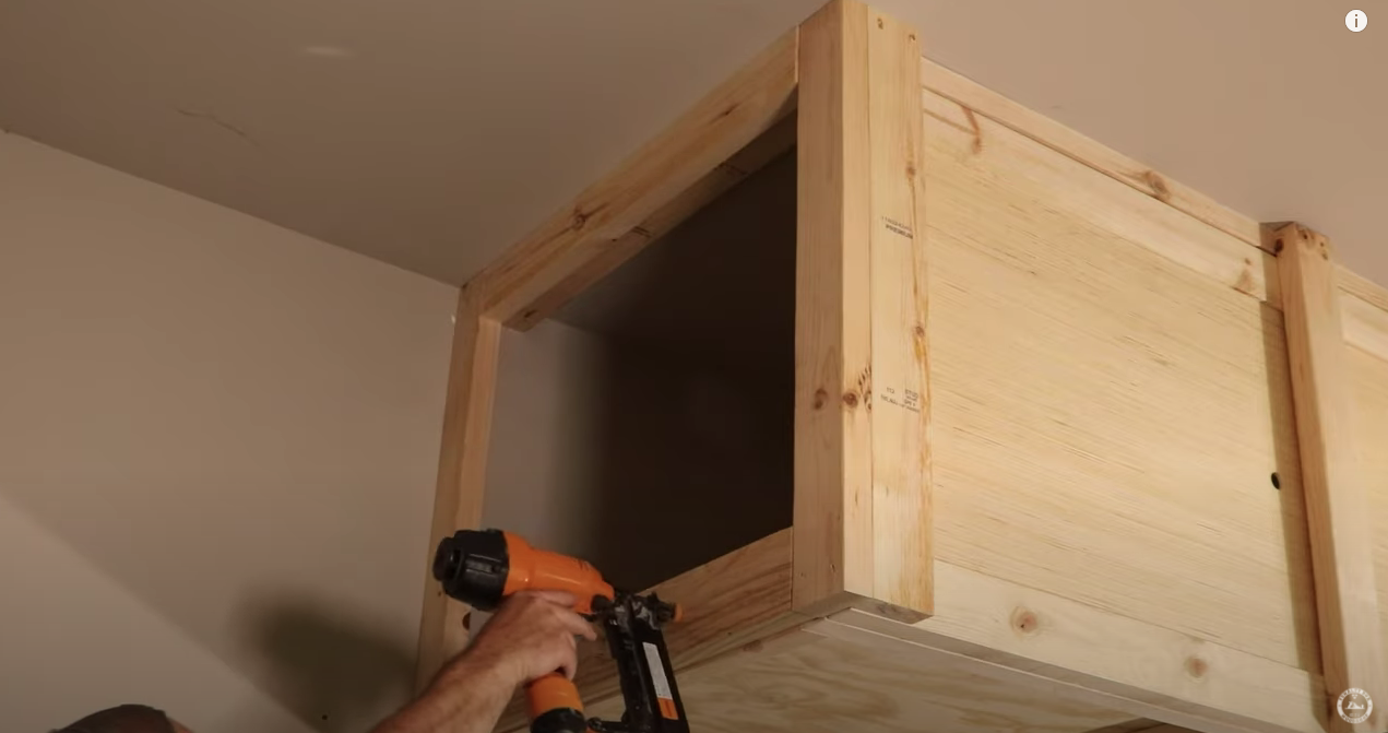 DIY Hanging Storage Shelves With Sliding Doors - Overhead Garage ...