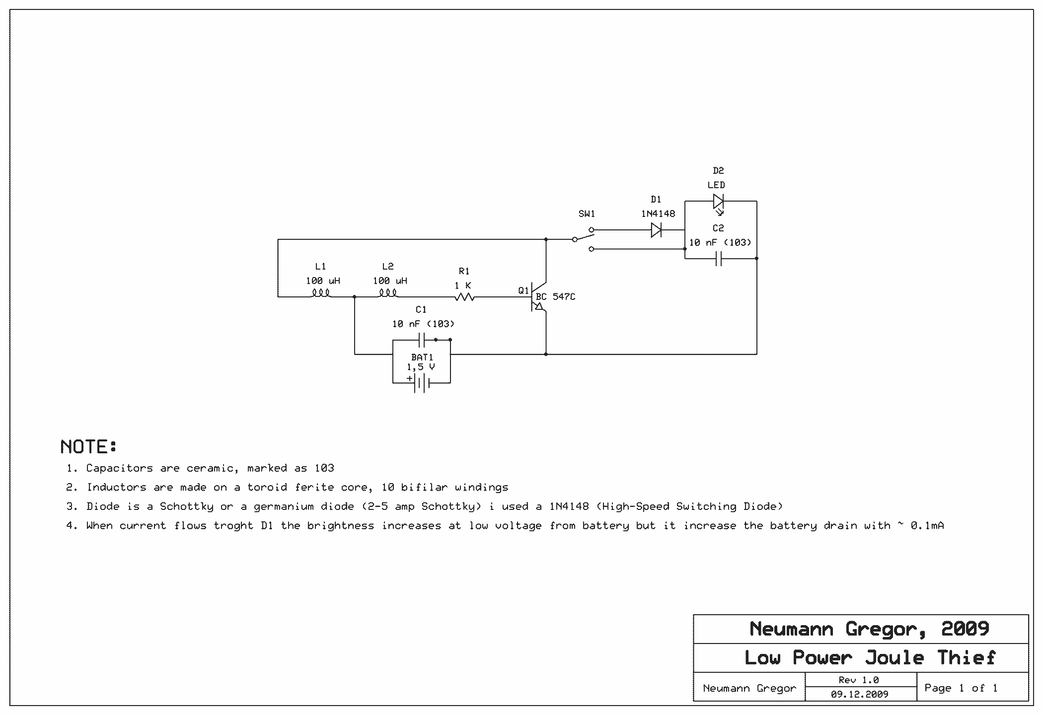 Low Voltage Joule Thief