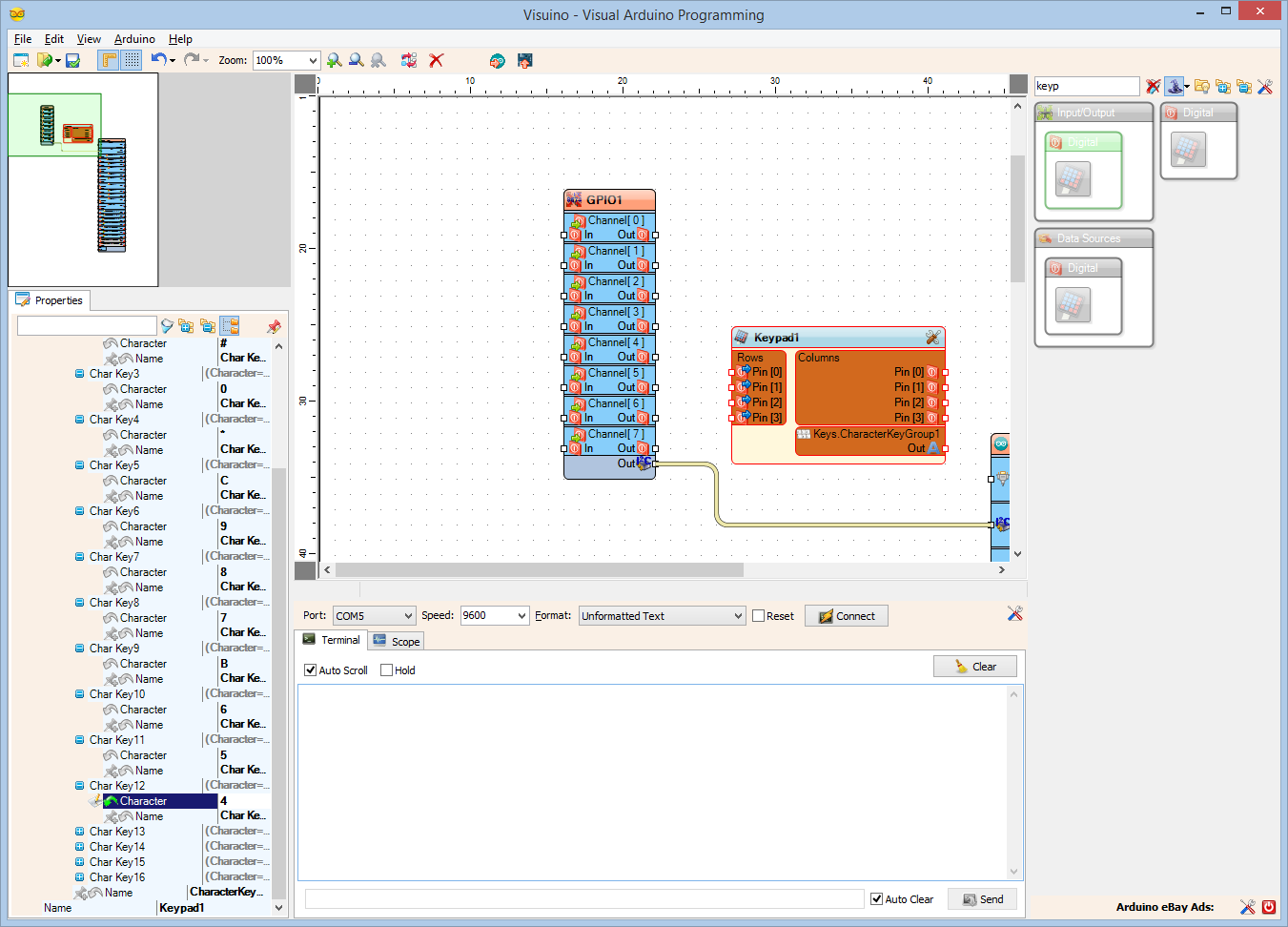 Arduino Nano: I2C Matrix Keypad With PCF8574/PCF8574A GPIO and Visuino ...