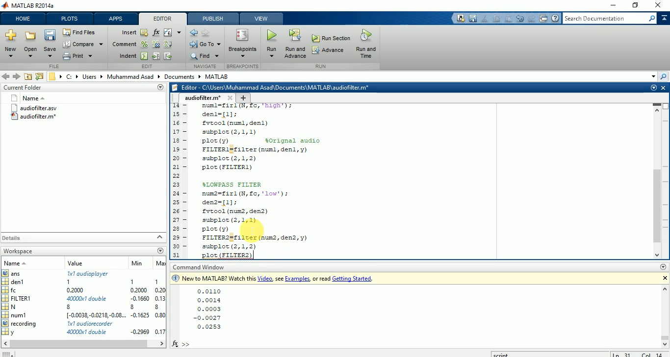 Audio Signal Processing Using Filter (LP, HP, BP, BS) | MATLAB Tutorial ...