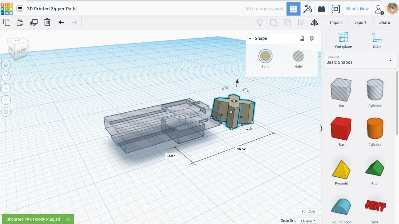 3D Printed Zipper Pulls - Tinkercad
