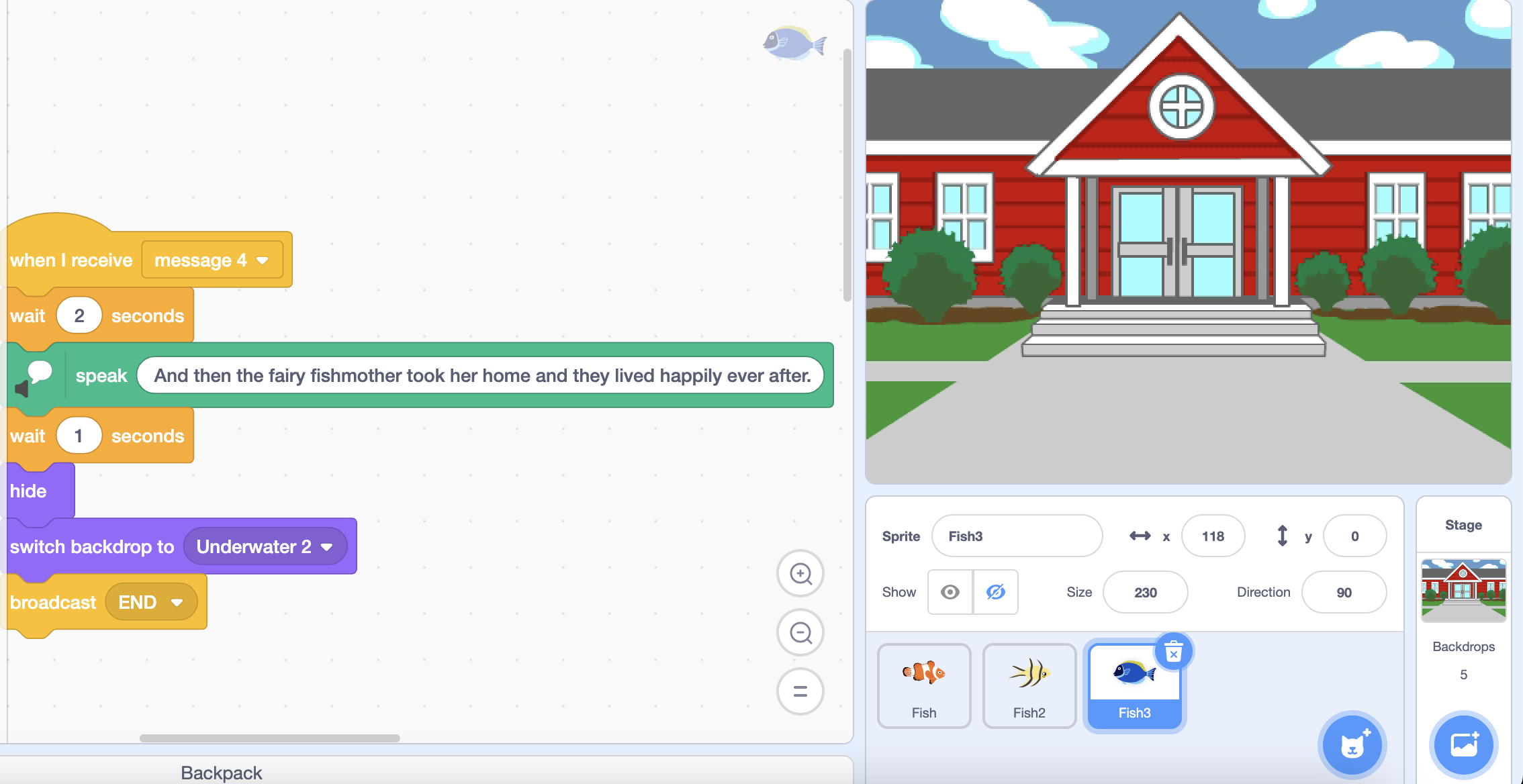 How to Make a Short Story in Scratch- THE STORY OF THE LOST FISH. : 10 ...