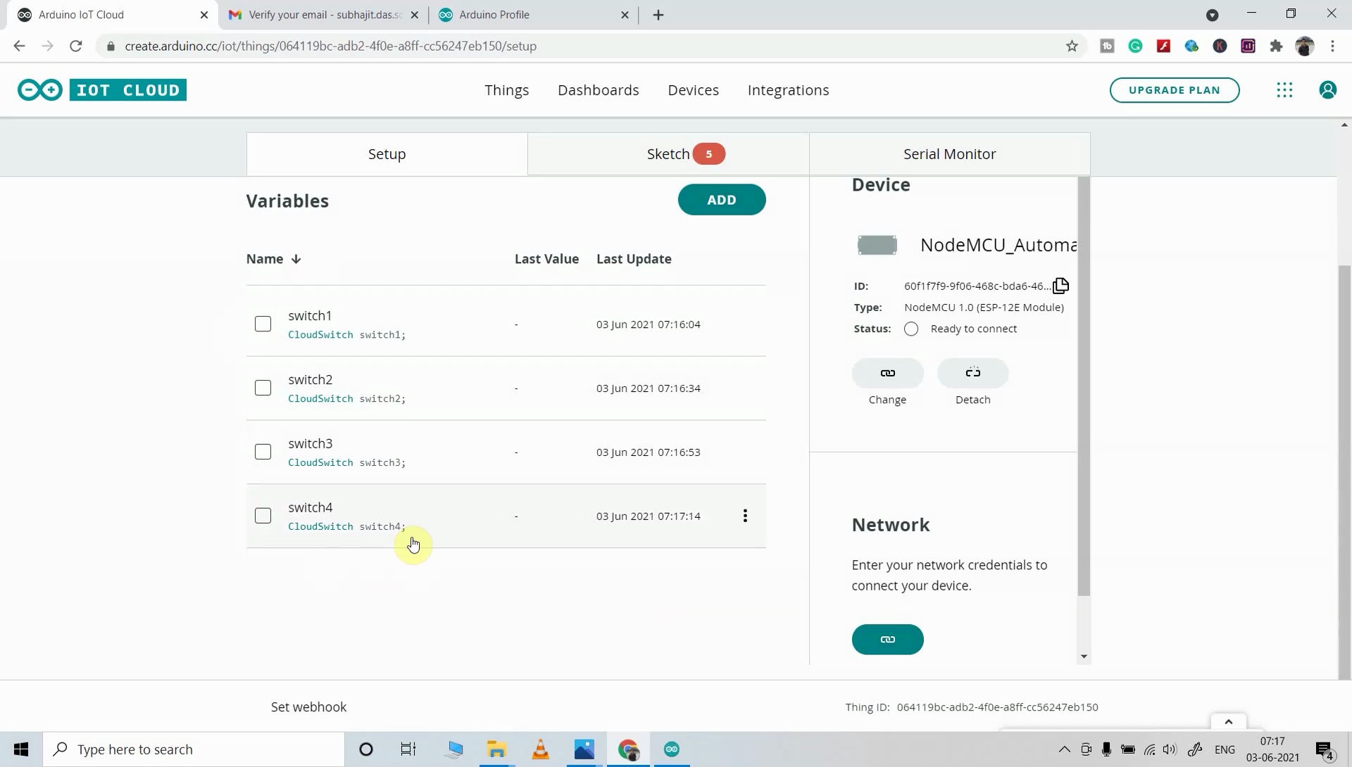 Arduino IoT Cloud ESP8266 NodeMCU Alexa Home Automation System | IoT ...