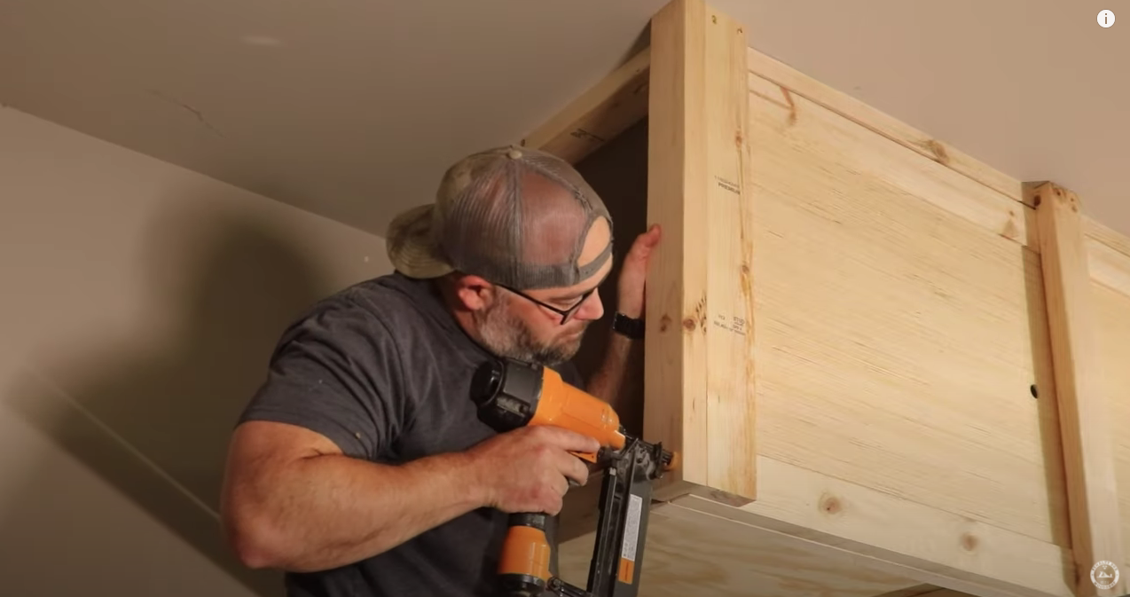 DIY Hanging Storage Shelves With Sliding Doors - Overhead Garage ...