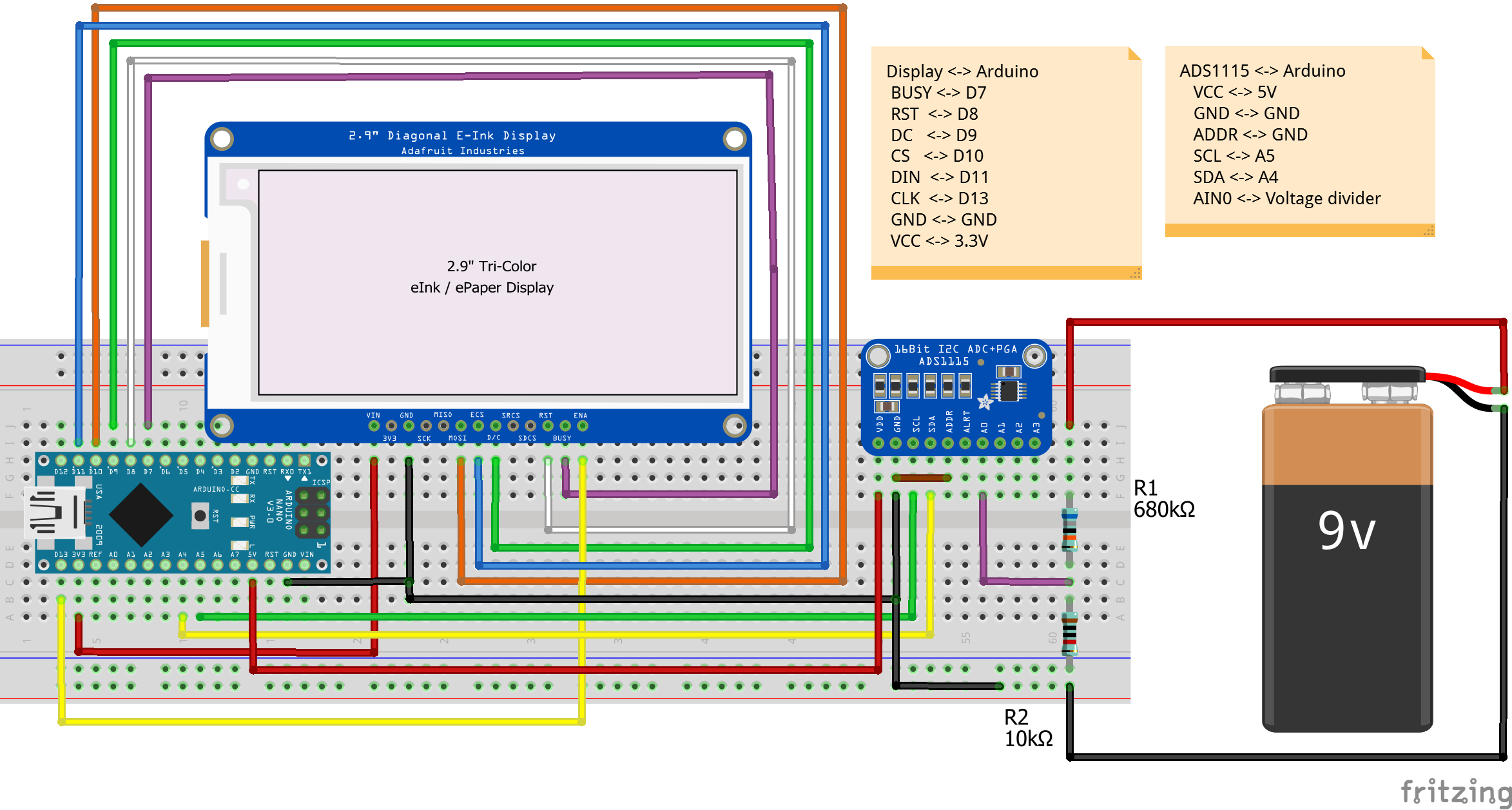 Waveshare E-ink Display Precise Voltmeter (0-90v DC) With Arduino Nano ...
