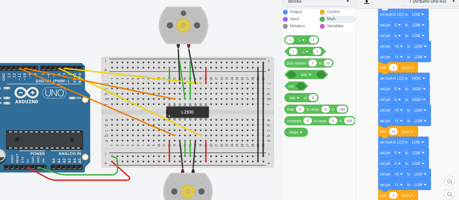 Arduino With Dual Motor Tank Coded in TinkerCad Codeblocks and L293D ...