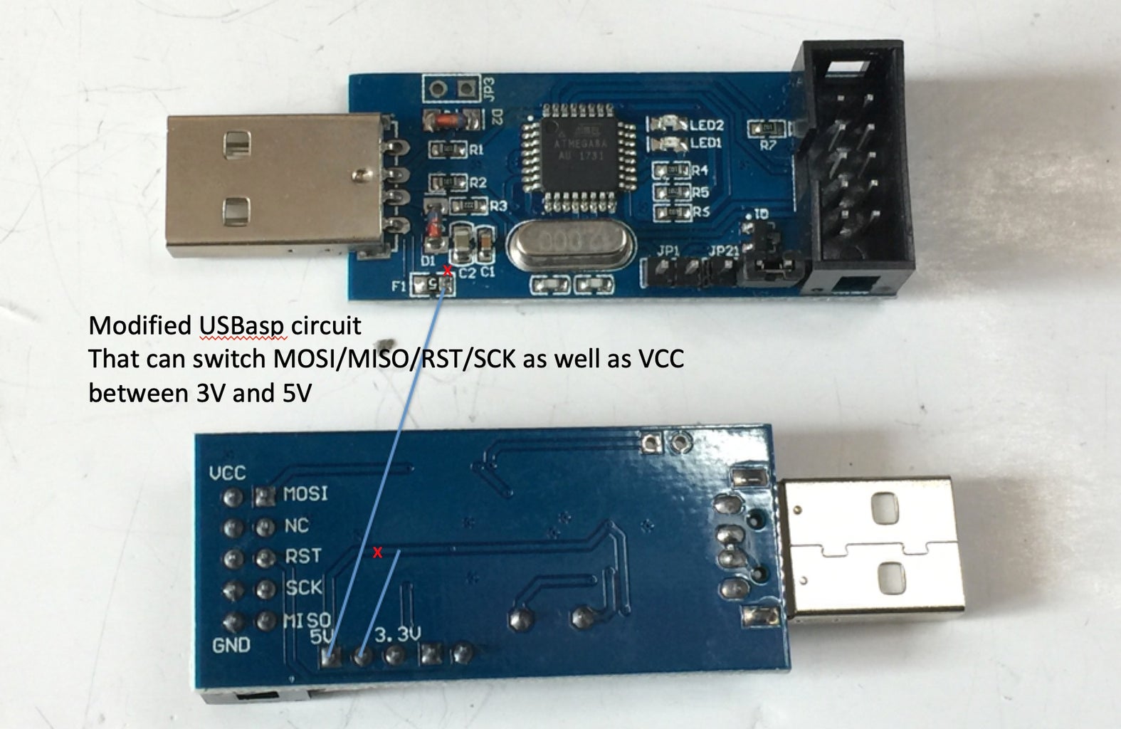 Modify A 5v Usbasp Arduino Bootloader Programmer To Work At Both 33v And 5v Instructables