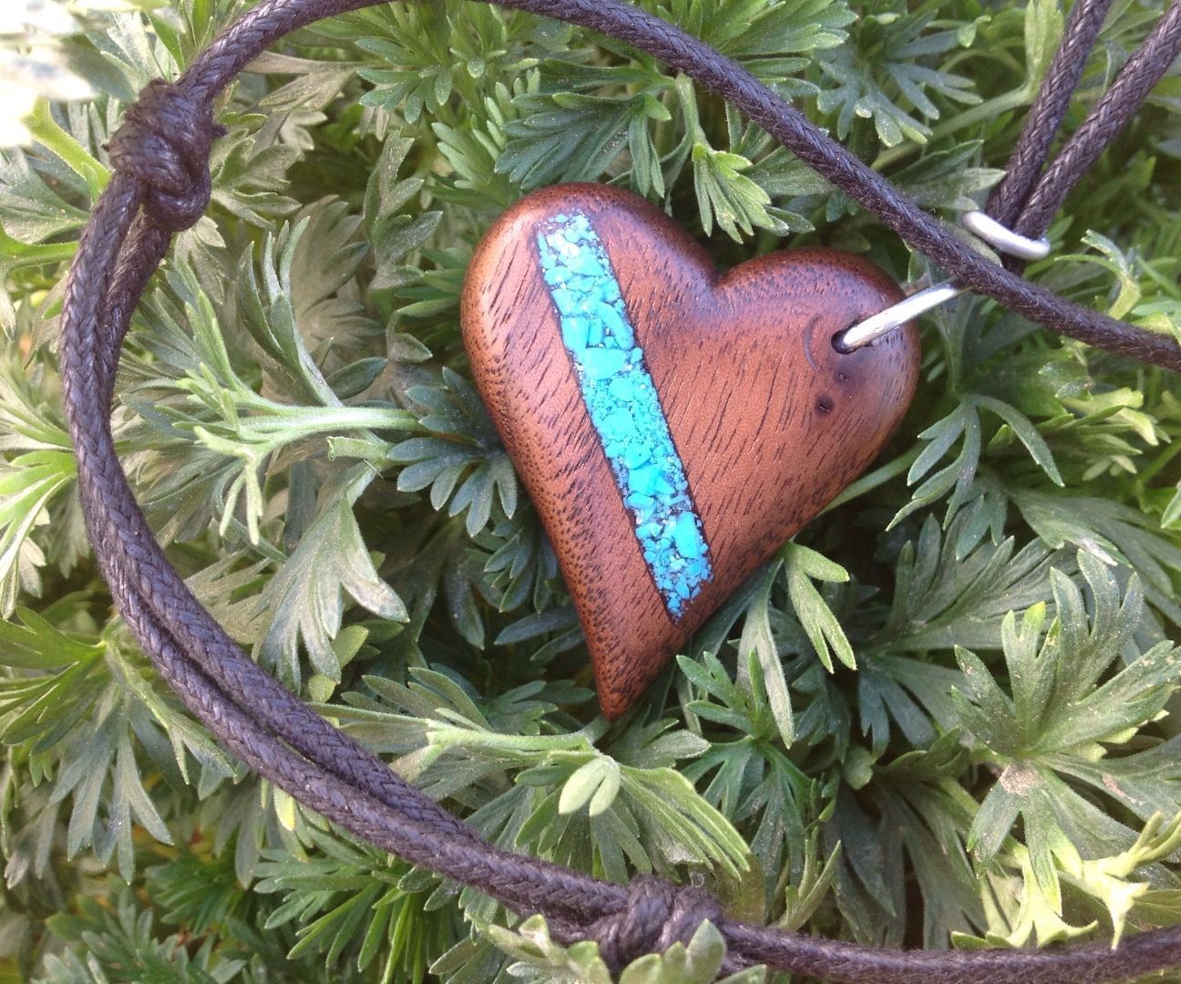 Wood Turquoise Inlay Pendant Bruce Wood Navajo Contemporary