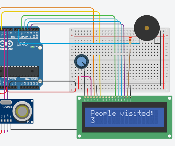 Bi-Directional Visitor Counter Using Single Ultrasonic Sensor With LCD on TinkerCad : 3 Steps ...
