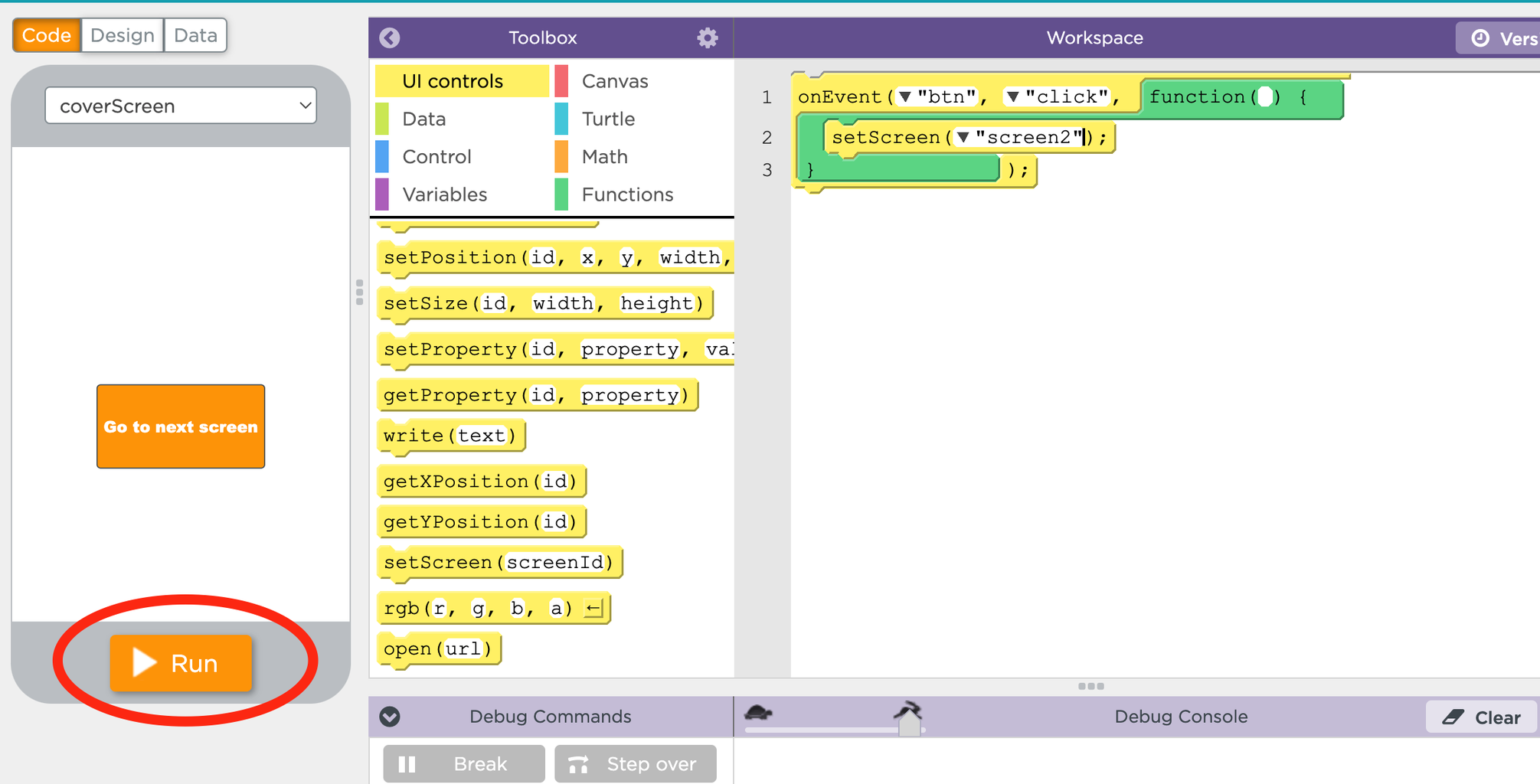 Code.org Block Code Tutorial - Switch From Screens With a Button : 20 ... Code.org Block Code Tutorial - Switch From Screens With a Button : 20 ...