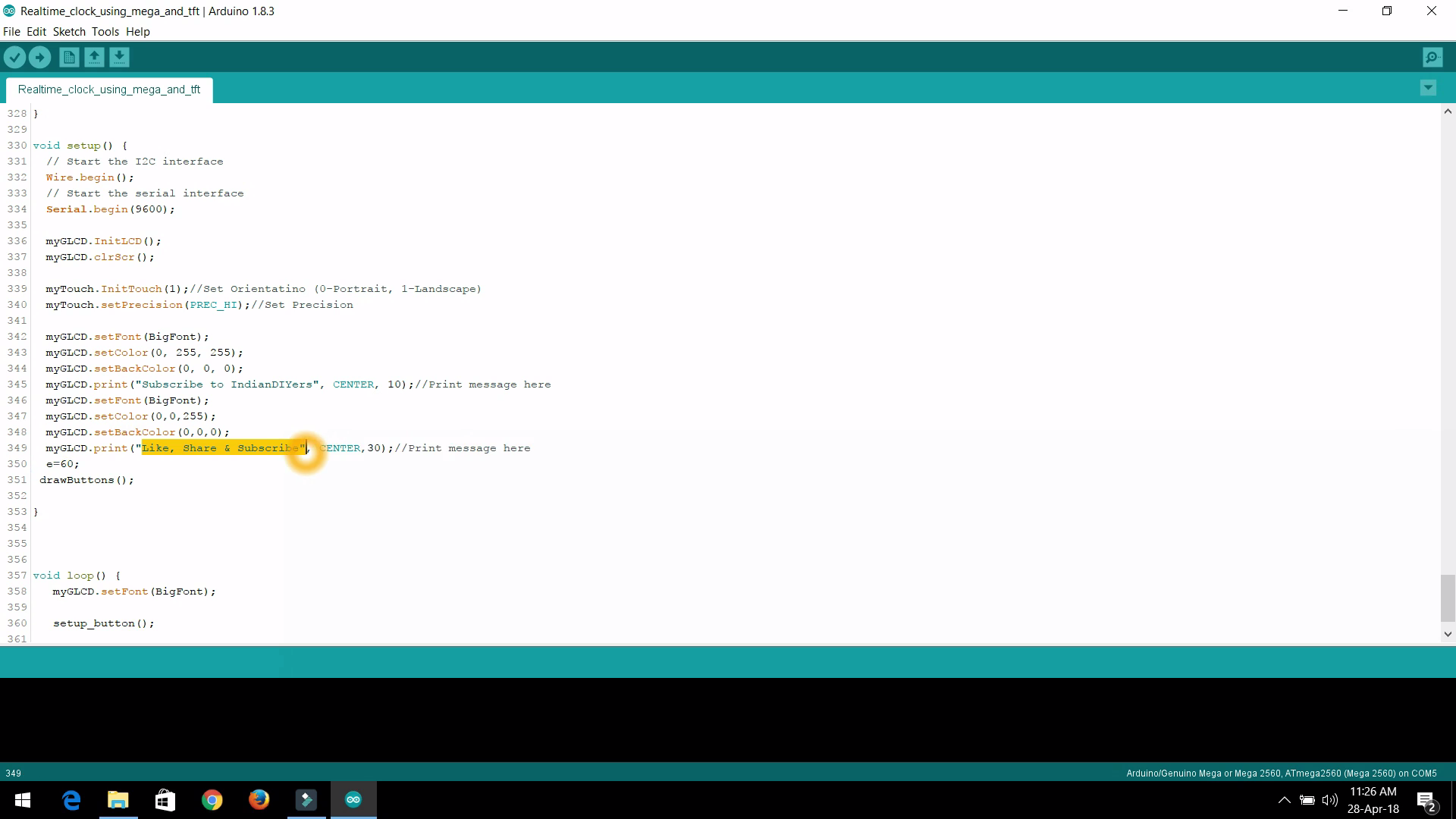 How to Make Realtime Clock Using Arduino and TFT Display|Arduino Mega ...