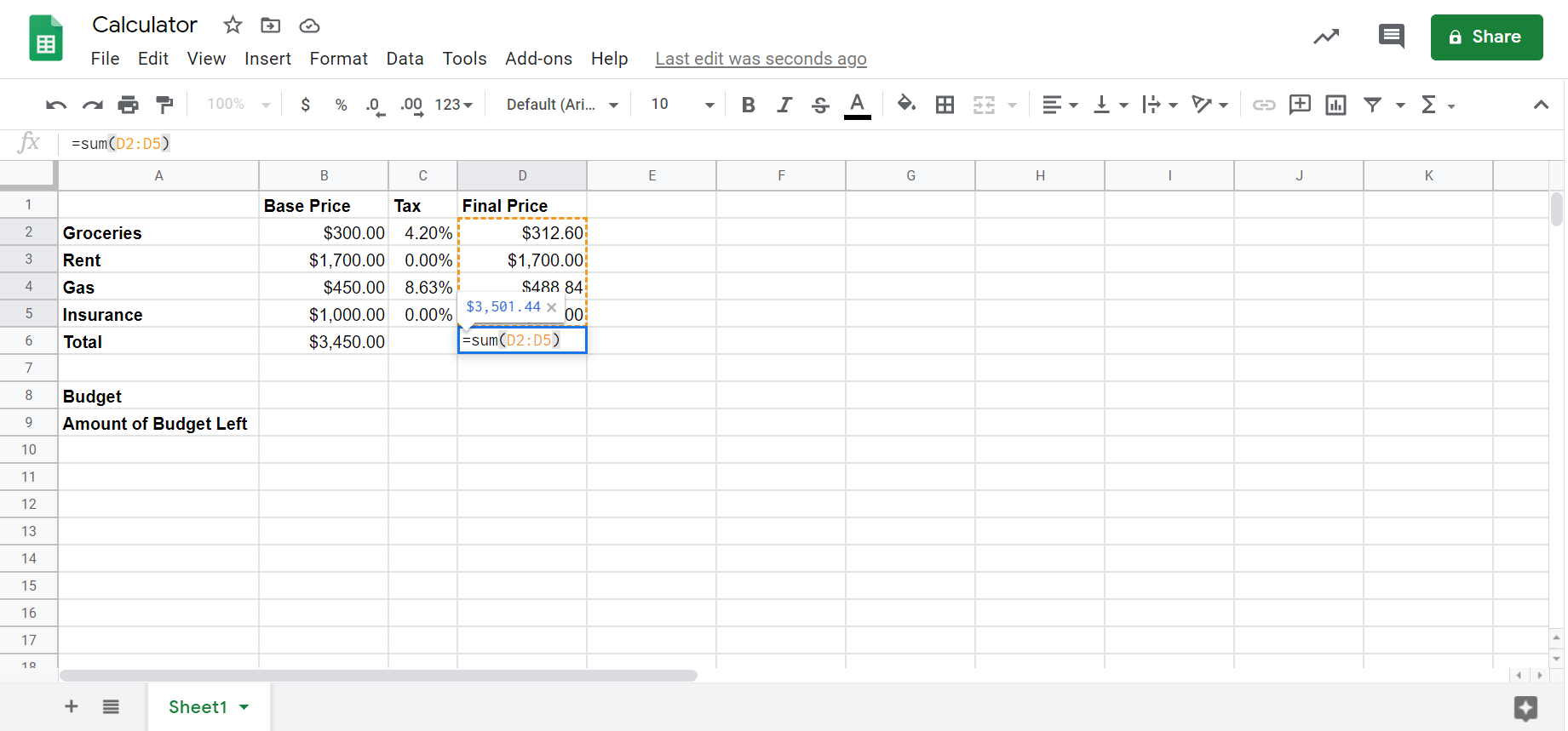 Creating a Google Sheets Specific Use Calculator Using Functions, Conditional Formatting, Data ...