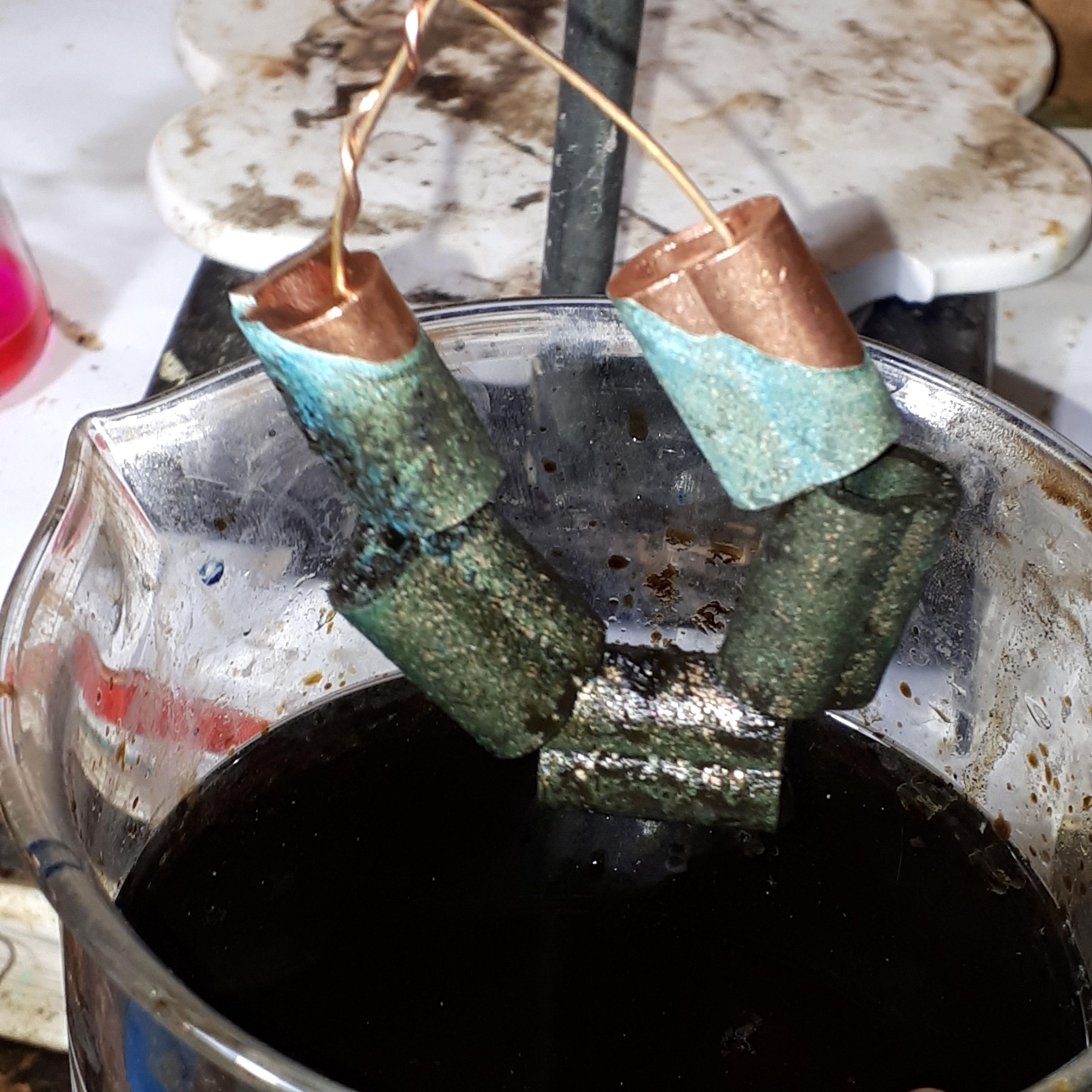 Potassium Permanganate , Sugar, Lye Electroplating Solution Onto Copper for Making Art. : 4 ...