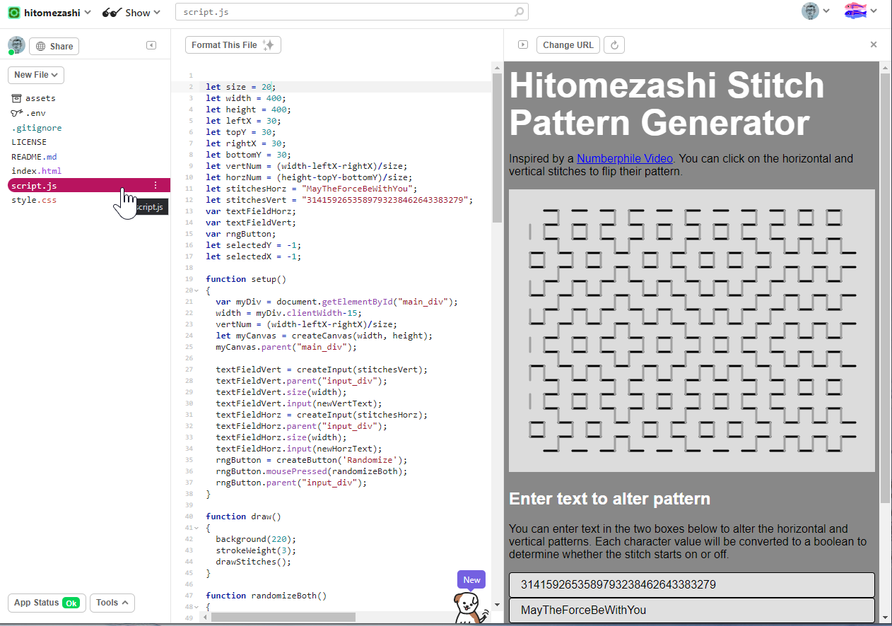 Hitomezashi Stitch Pattern Generator Webpage : 6 Steps - Instructables