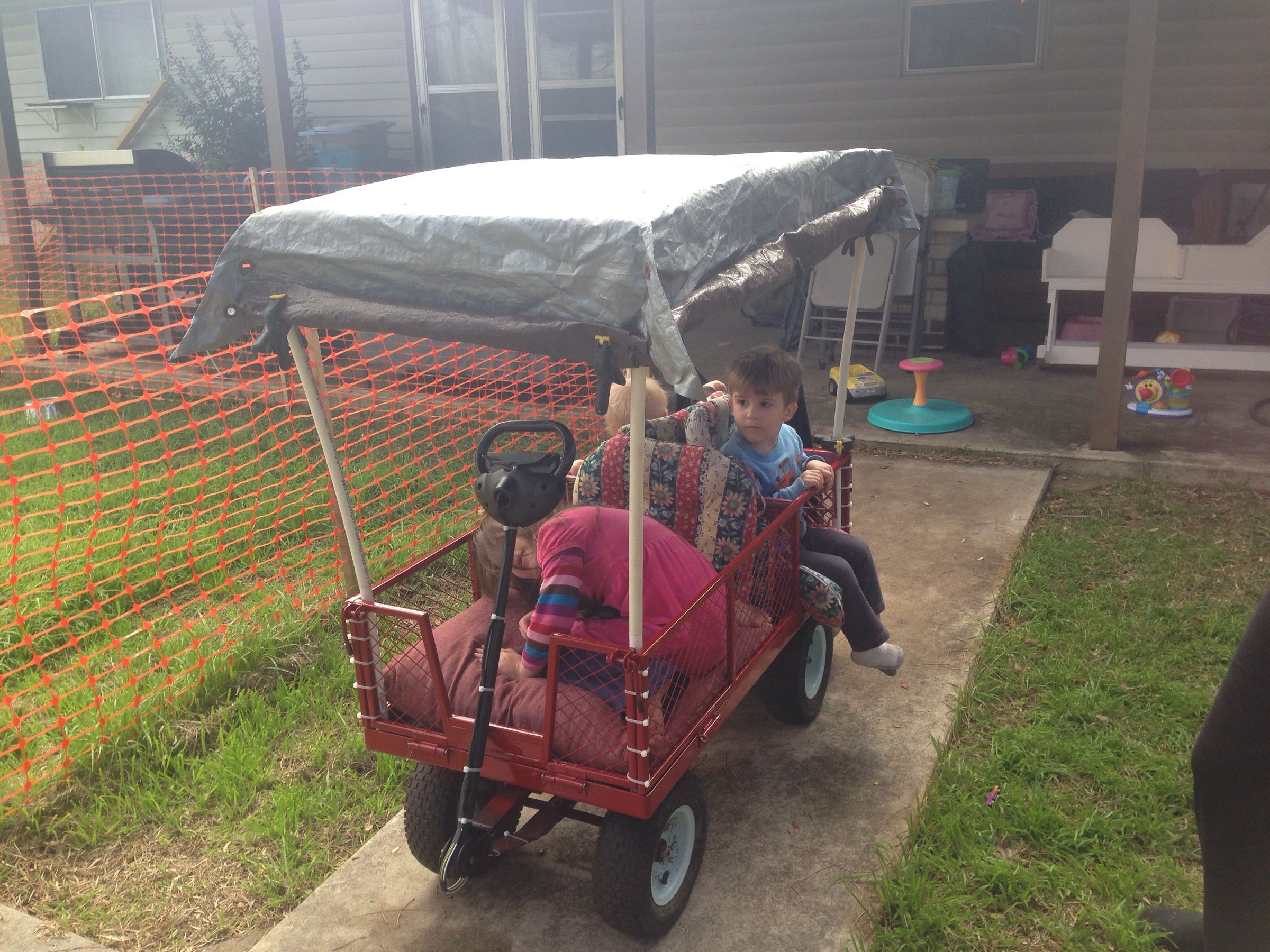 Self Propelled Kiddo Chariot From Old Garden Wagon and Mobility Scooter ...