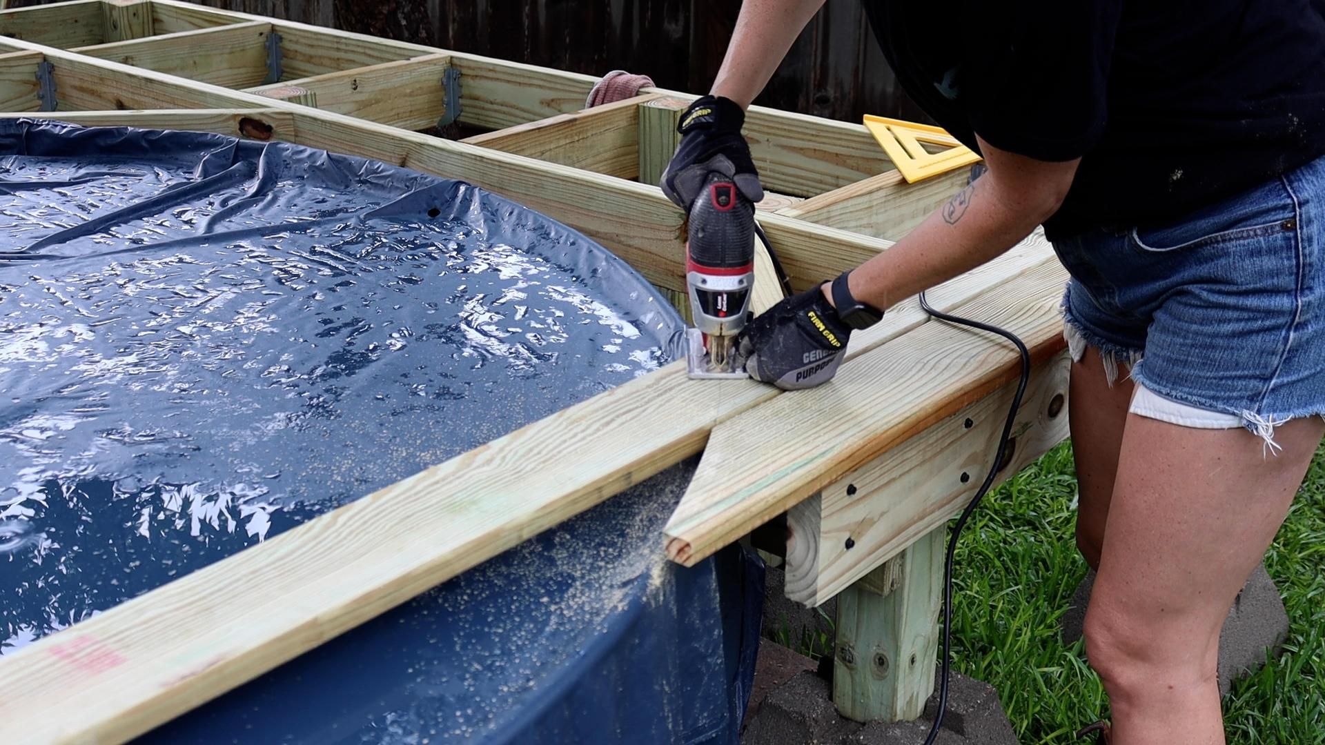 DIY Pool Deck With a Secret Hatch! How to Build a Deck for Your Stock ...
