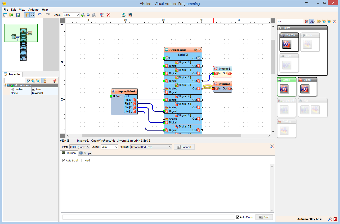Arduino Nano and Visuino: Control Stepper Motor With Buttons : 12 Steps ...