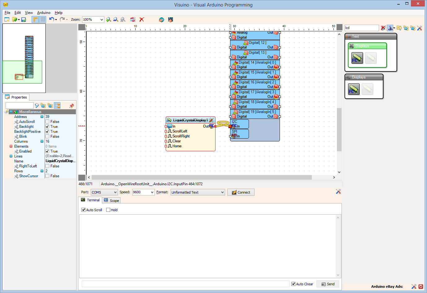 Arduino Nano: I2C 2 X 16 LCD Display With Visuino : 6 Steps (with ...