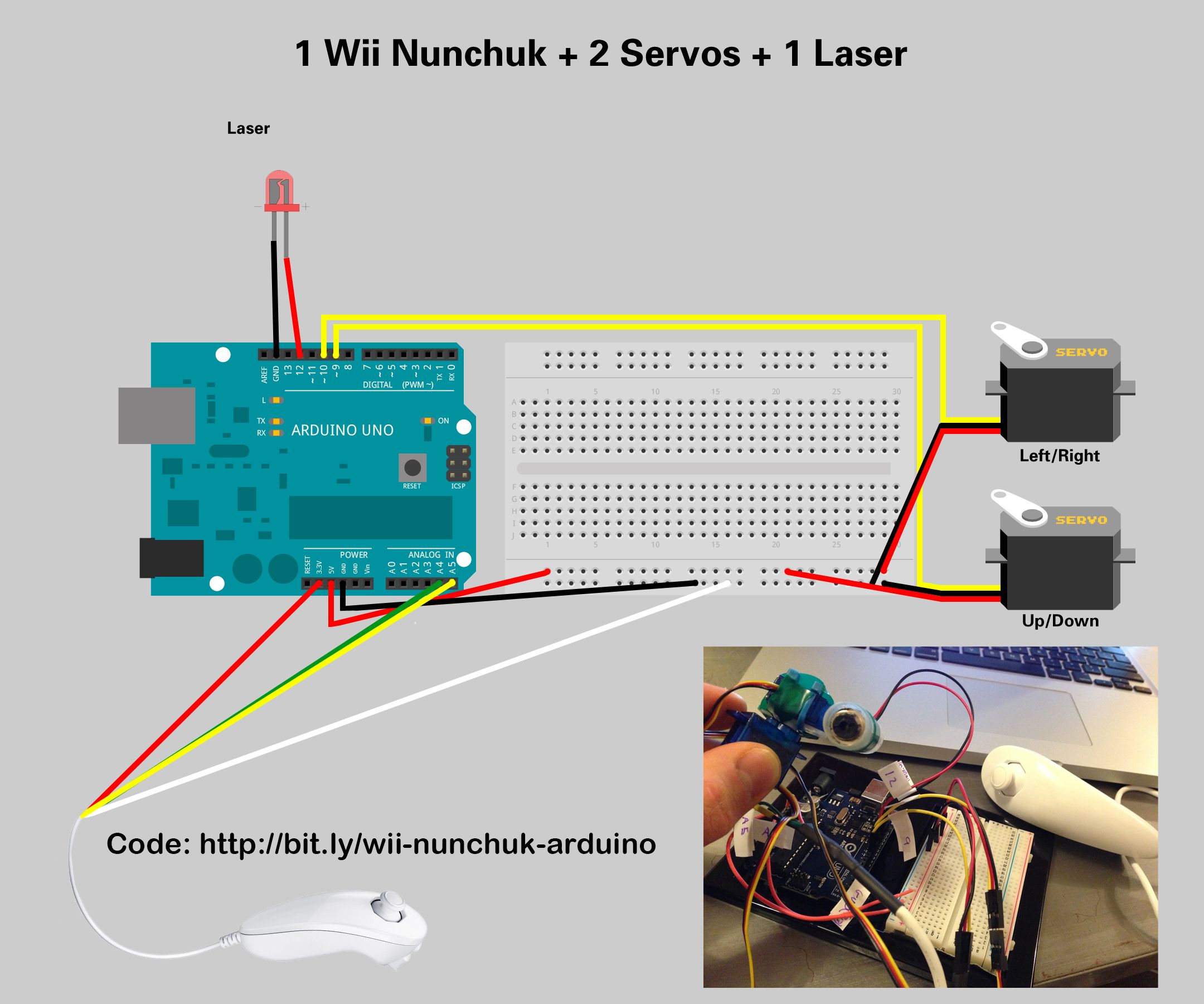Simple Wii Nunchuk + Arduino + Laser Ponter Turret - Instructables