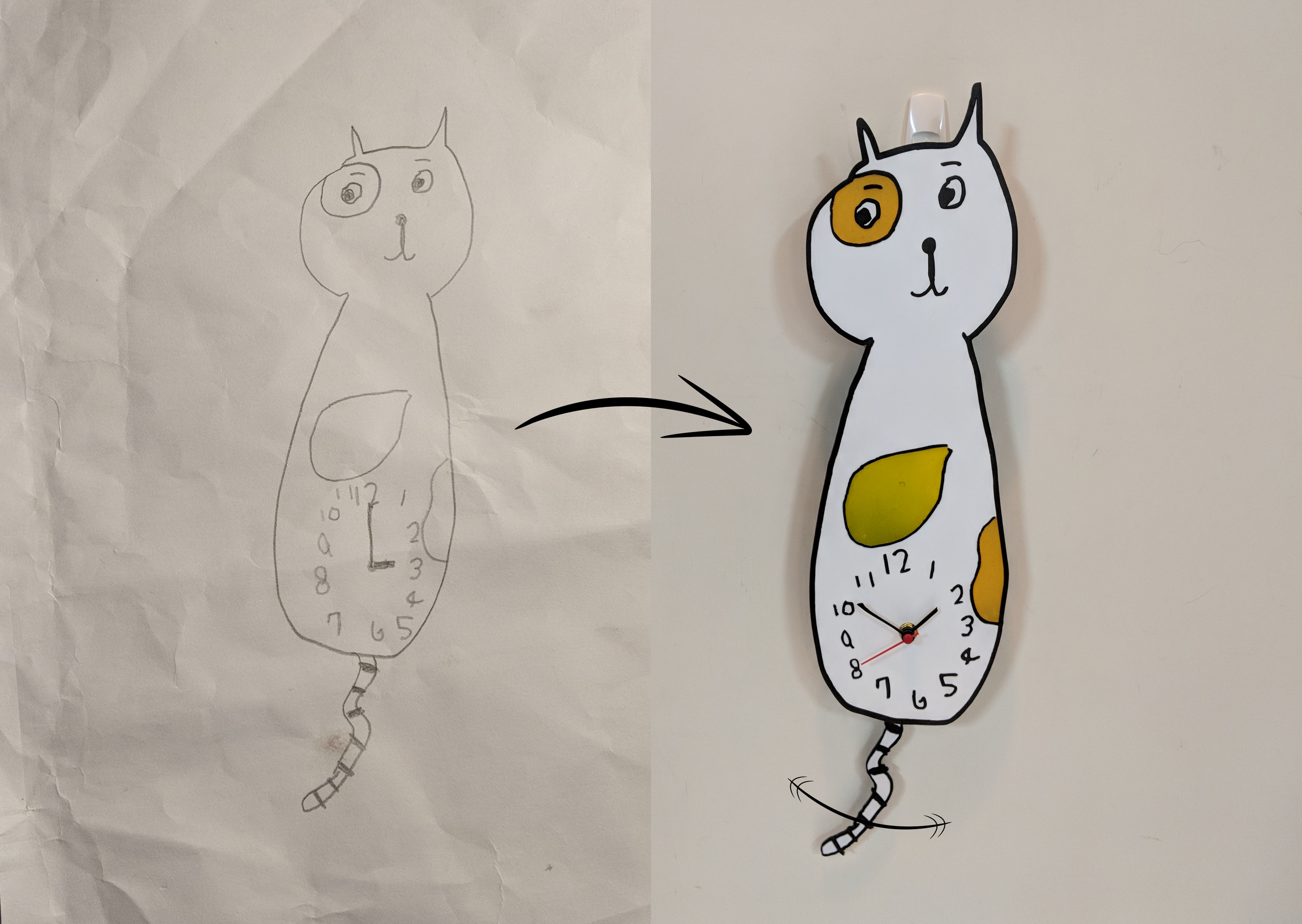 Turn Kids' Drawing Cat Clock Into Reality (with Swinging Tail) : 9 ...