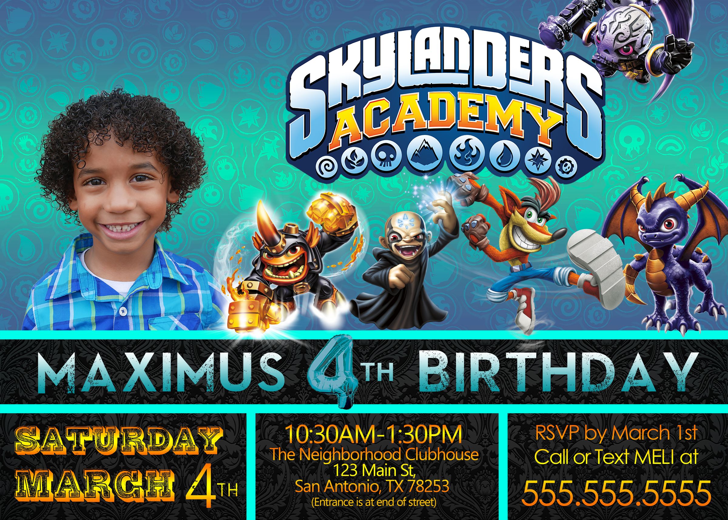 Skylanders Birthday Invitation With Envelope Template - Photoshop PSD ...