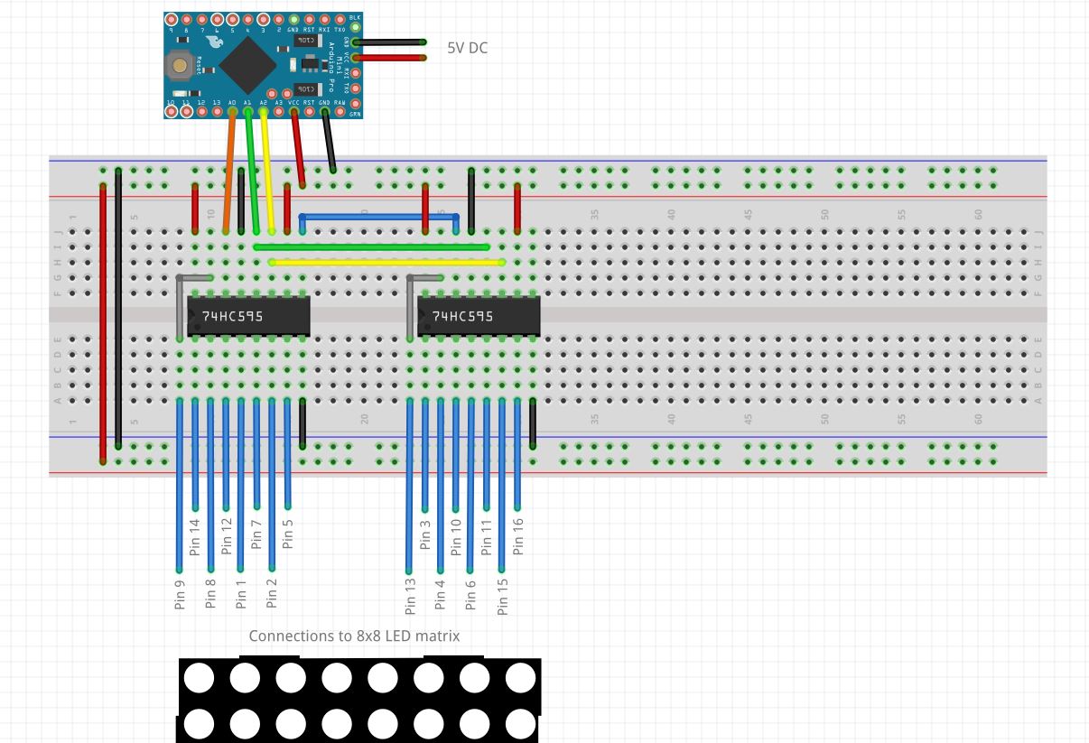 Arduino 8*8 Led Matrix Driver With 2* 74HC595 Shift Registers : 5 Steps ...