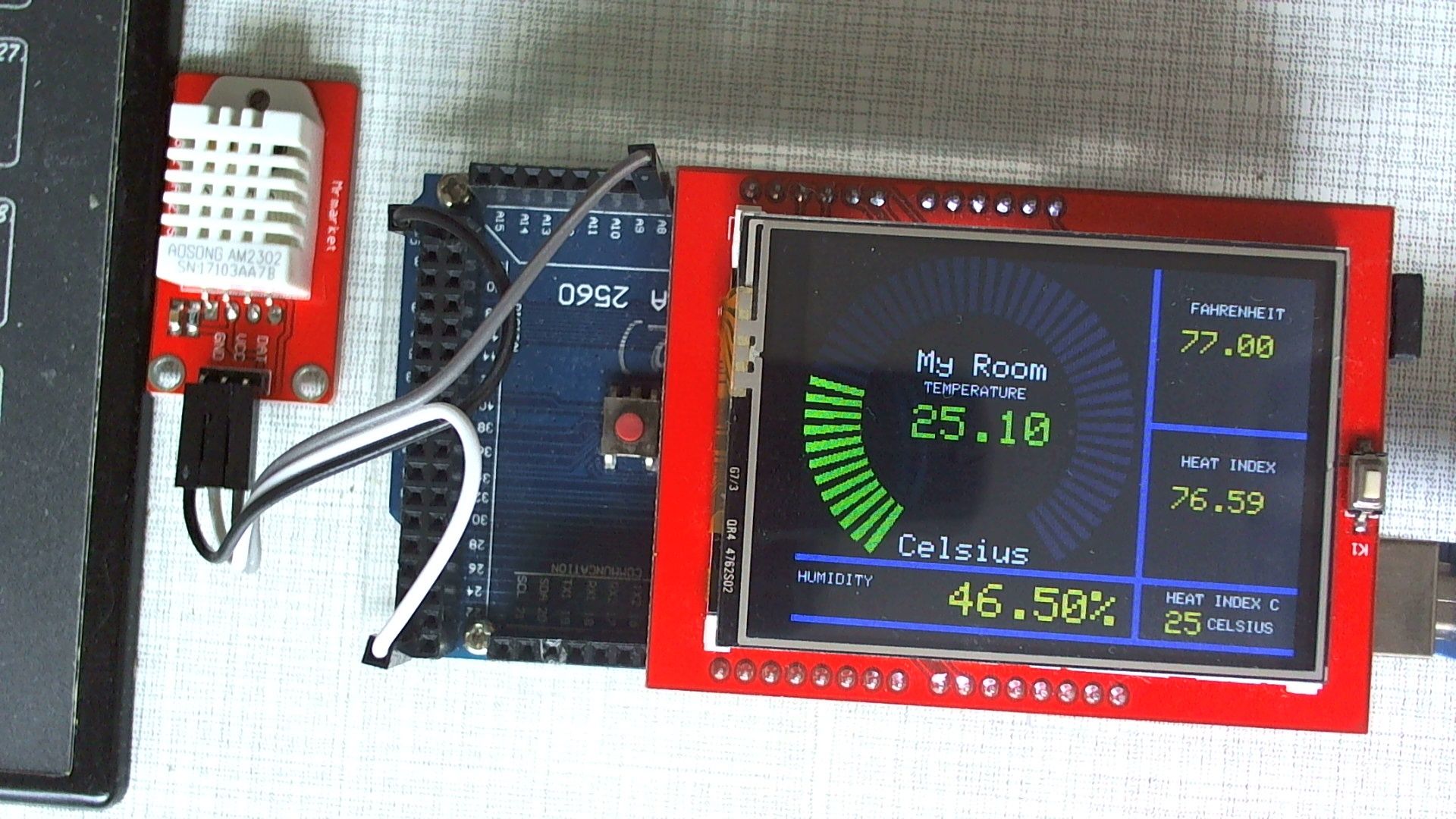 ARDUINO - SPFD5408 TFT LCD 2.4 TEMP and HUMIDiTY Monitor. Fahrenheit & Celsius! - Instructables