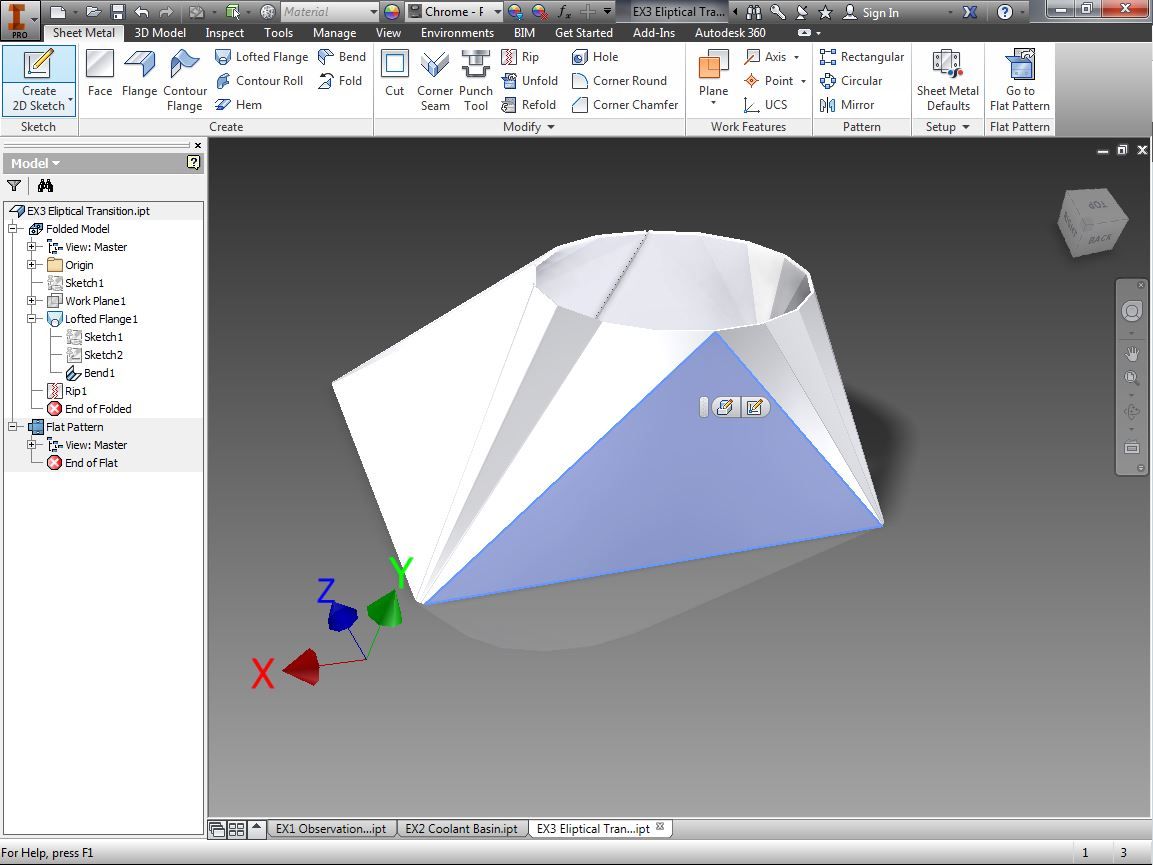 AutoDesk Inventor Sheet Metal EX3 Elliptical Transition : 5 Steps ...