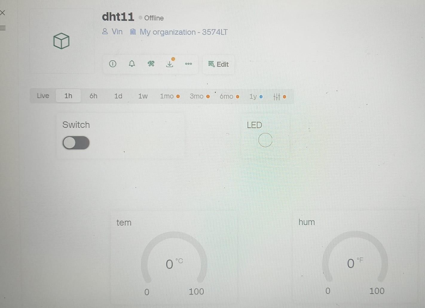 DHT11 SSOR USING BHARAT PI BOARD,LED AND BLYNK CLOUD, CONTROLE THE WHOLE CIRCUIT USING a SWITCH ...