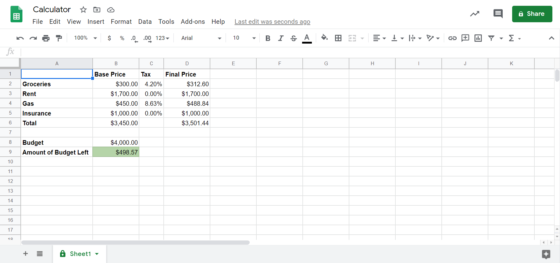 Creating a Google Sheets Specific Use Calculator Using Functions ...