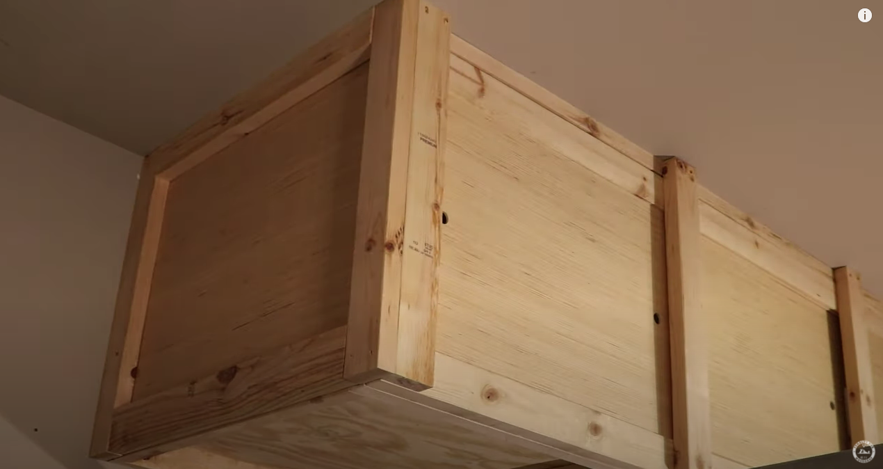 DIY Hanging Storage Shelves With Sliding Doors - Overhead Garage ...