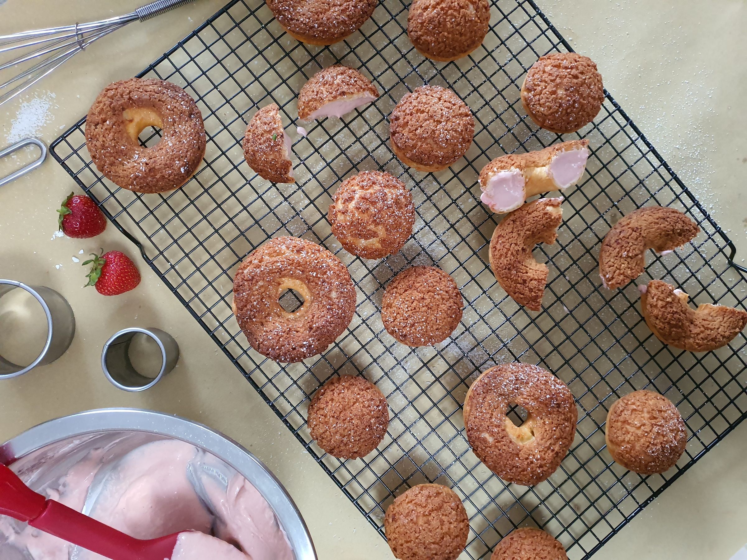 Cookie Choux Donuts W/ Strawberry Lamington Filling : 6 Steps (with ...