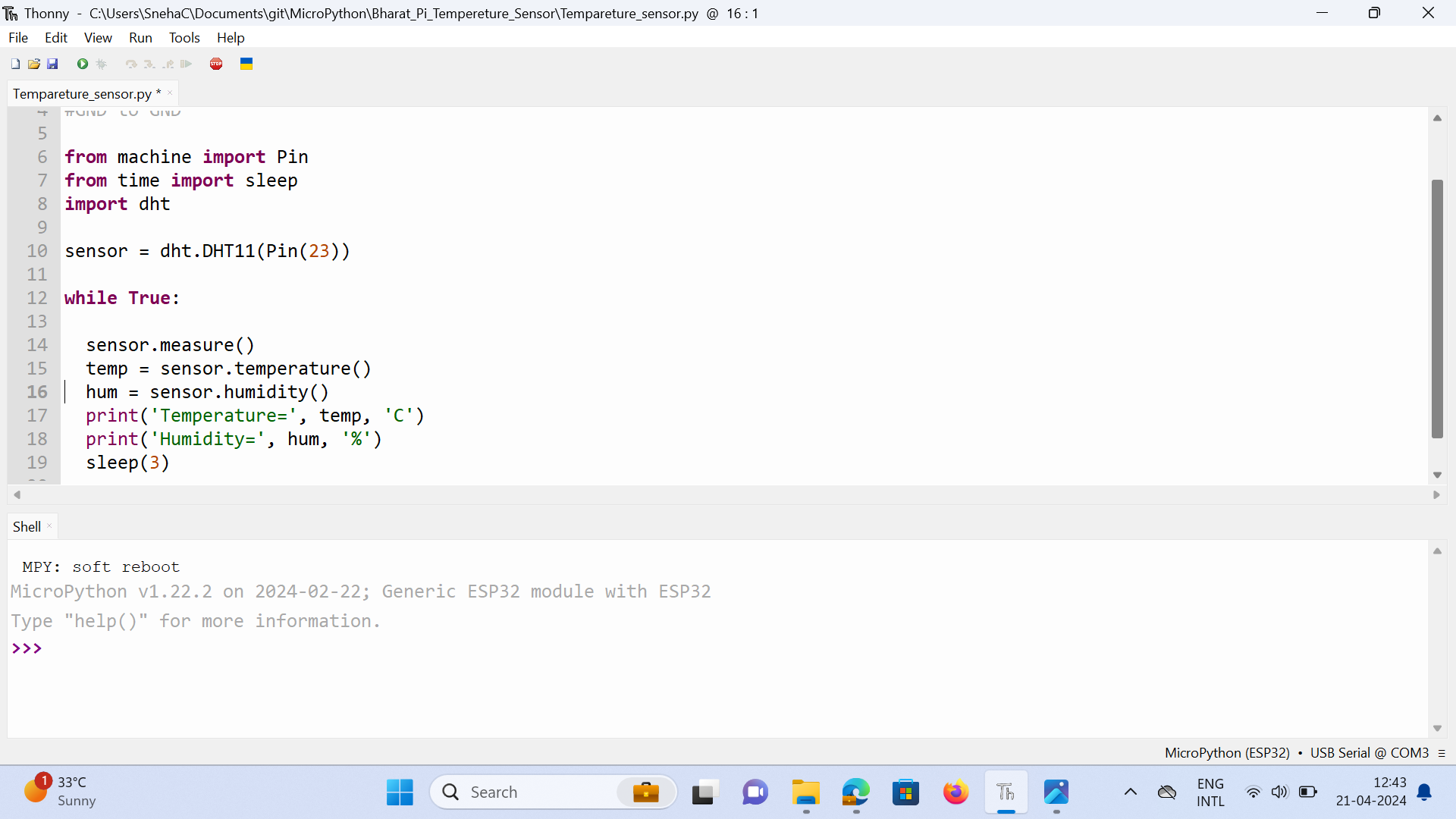 Temperature and Humidity Sensor With MicroPython Using Bharat Pi Board ...