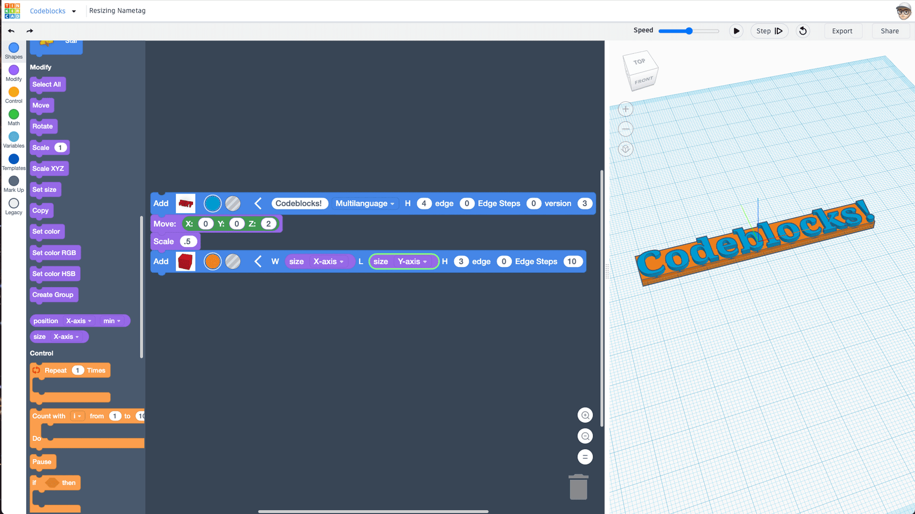 Tinkercad Codeblocks Resizing Nametag 11 Steps With Pictures
