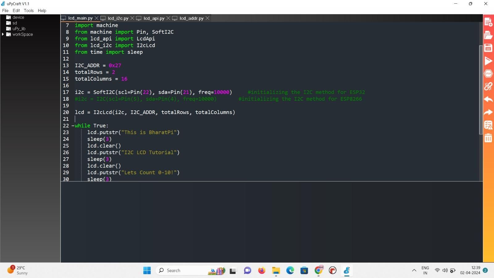LCD Sensor With Micropython Using Bharart Pi Board : 5 Steps ...