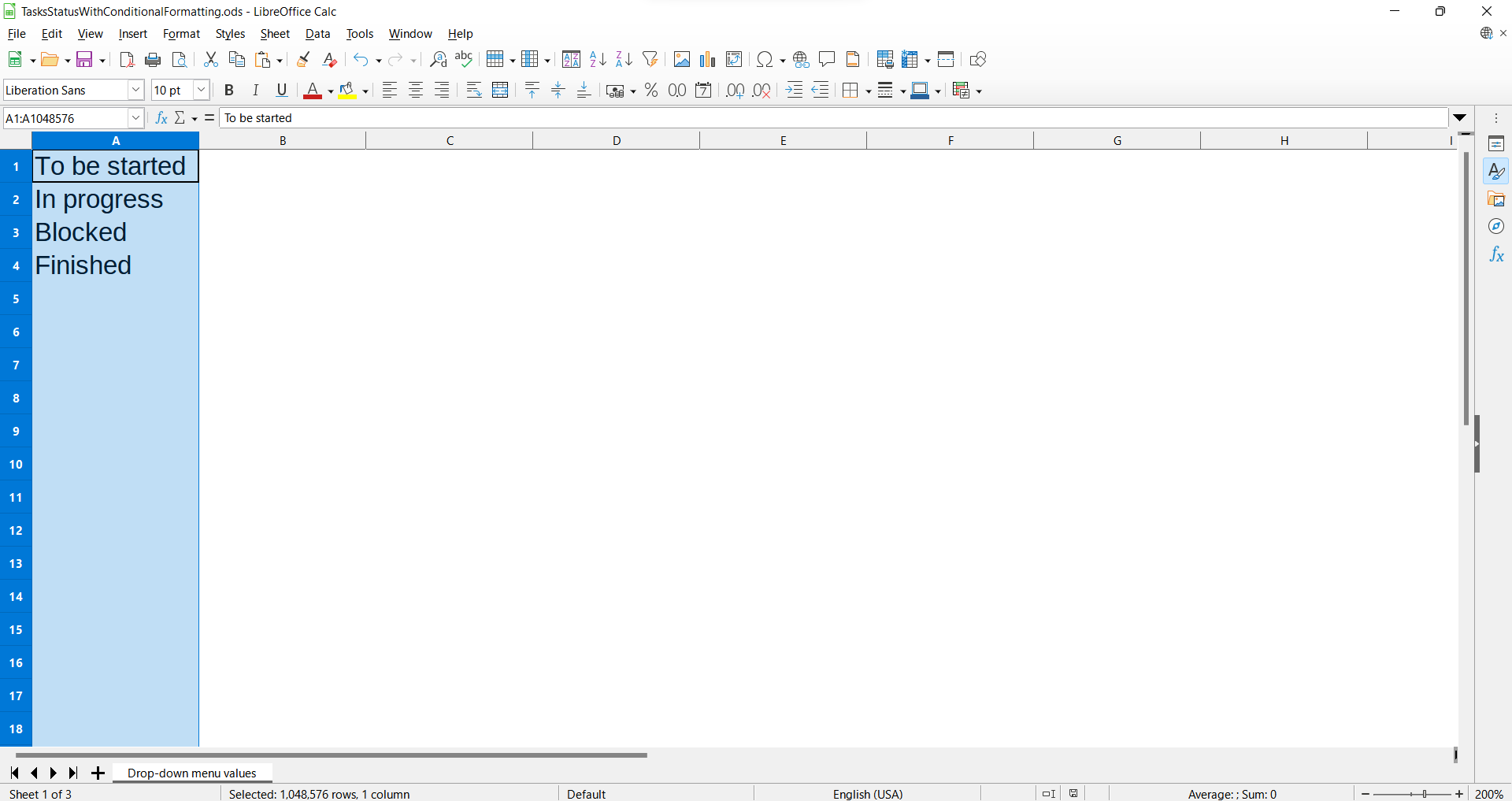LibreOffice Calc: Drop-down Menu for Task Progression Values With ...
