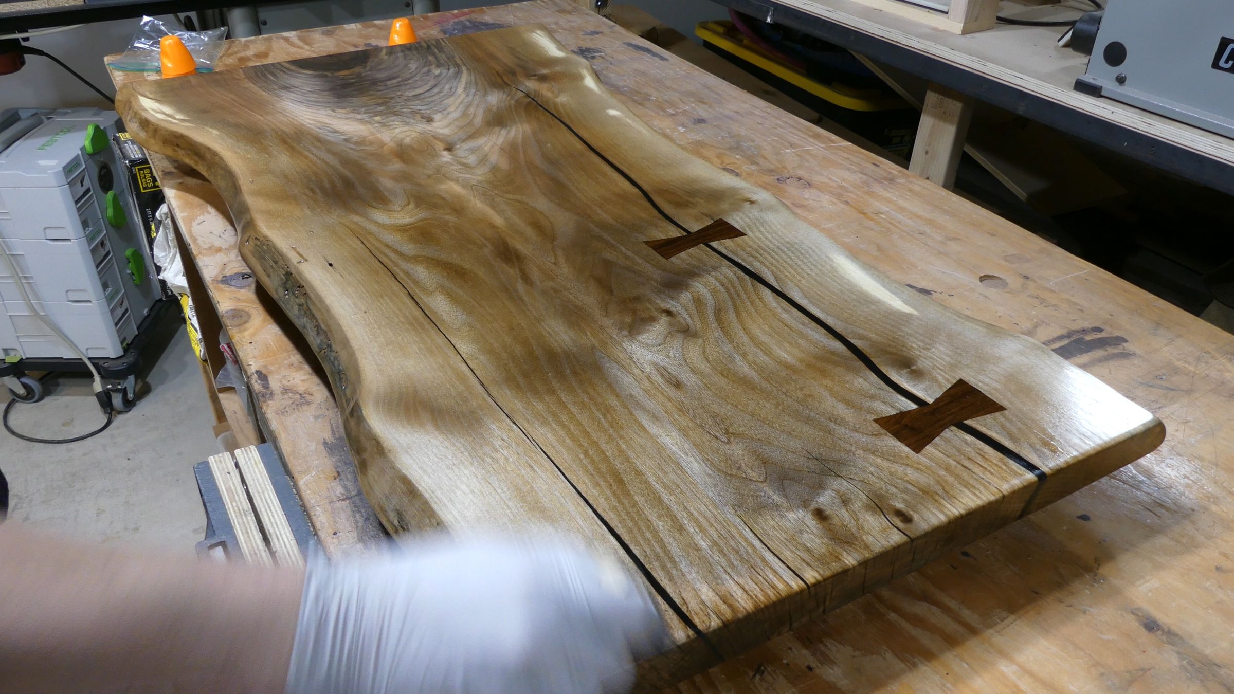 Black Walnut Slab and Black Epoxy Coffee Table (with Cocobolo Bowties ...