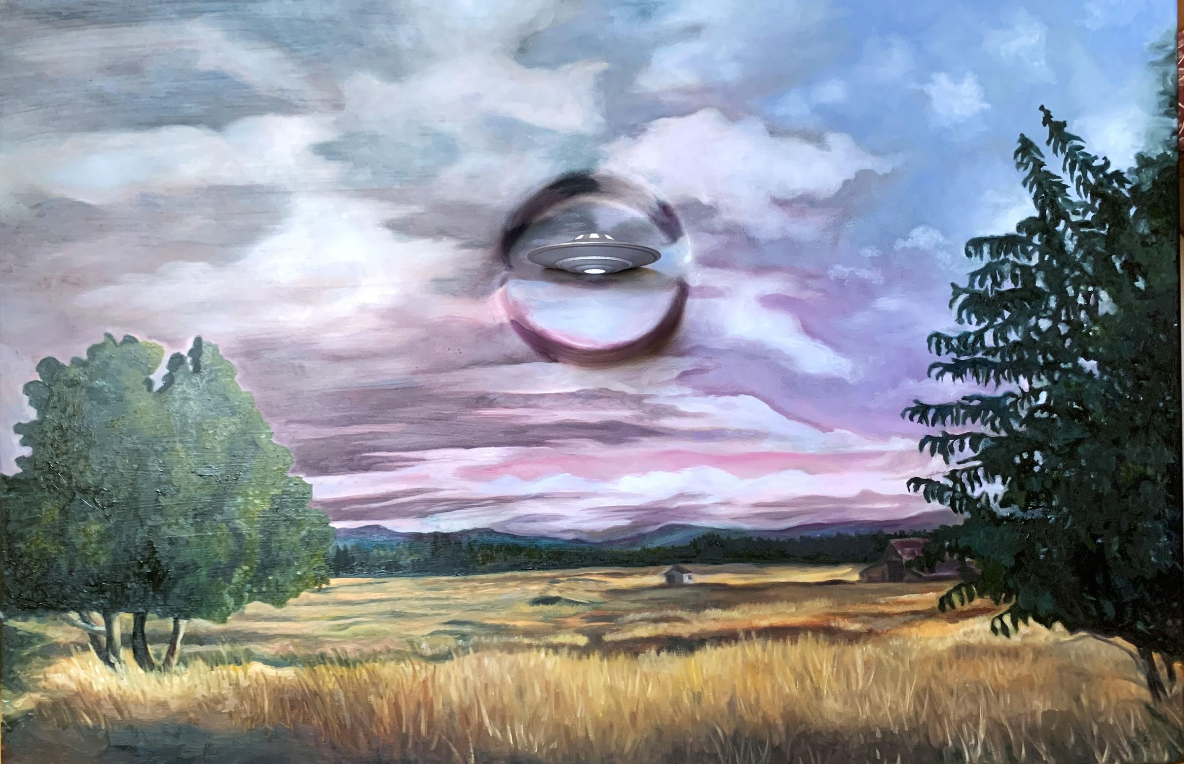 Trans-Medium UFO Art - Illuminated Flying Saucer Rides Gravity Wave ...