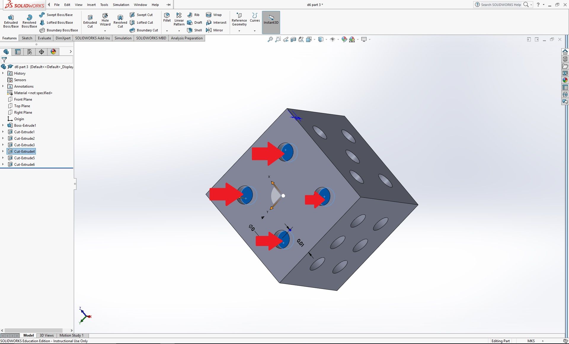Learning a Few Basic Functions of SOLIDWORKS: Making a Six Sided Dice ...