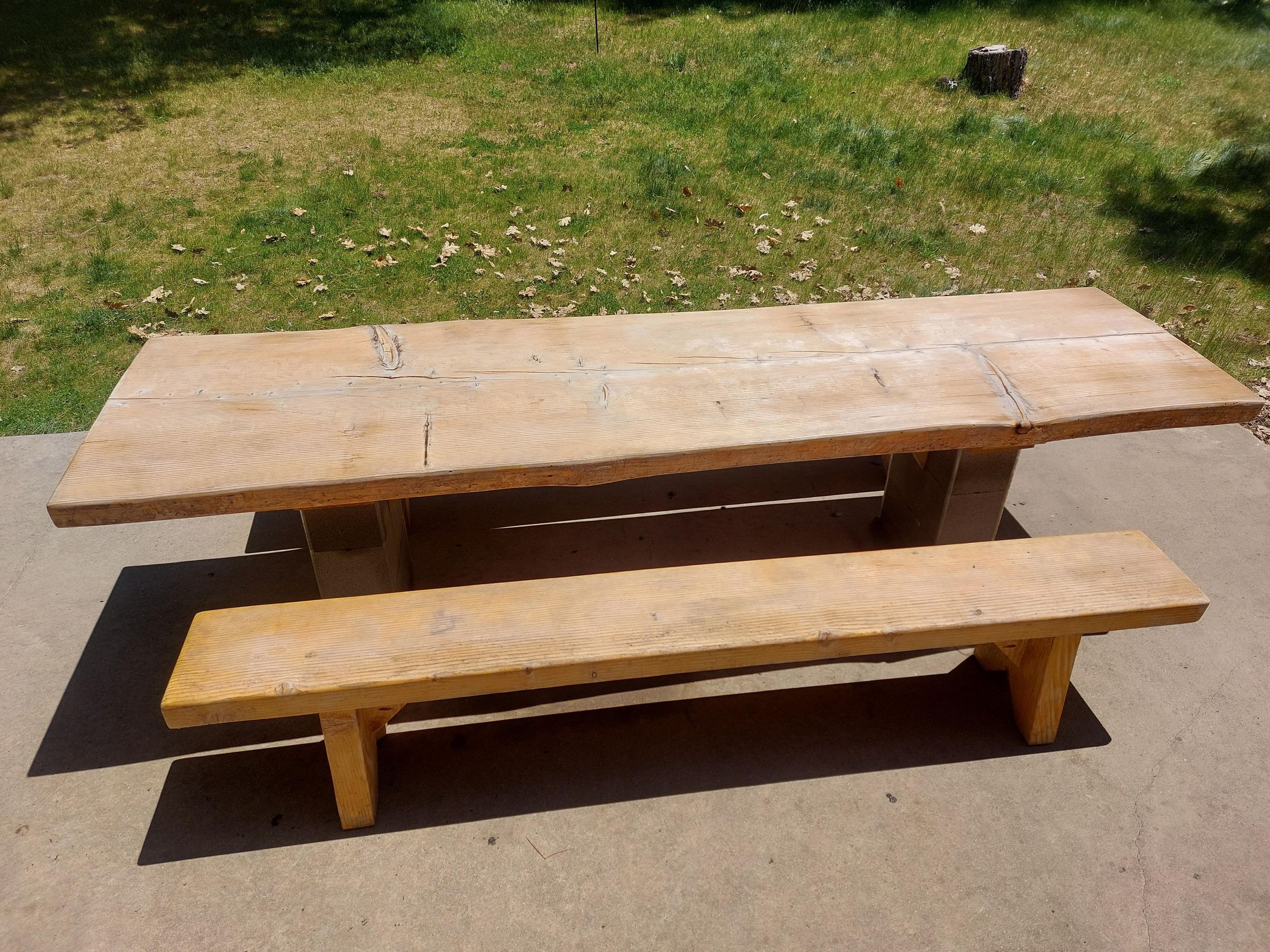 Patio Table With Cinder Block Legs and Beeswax Finish (Benches Included ...