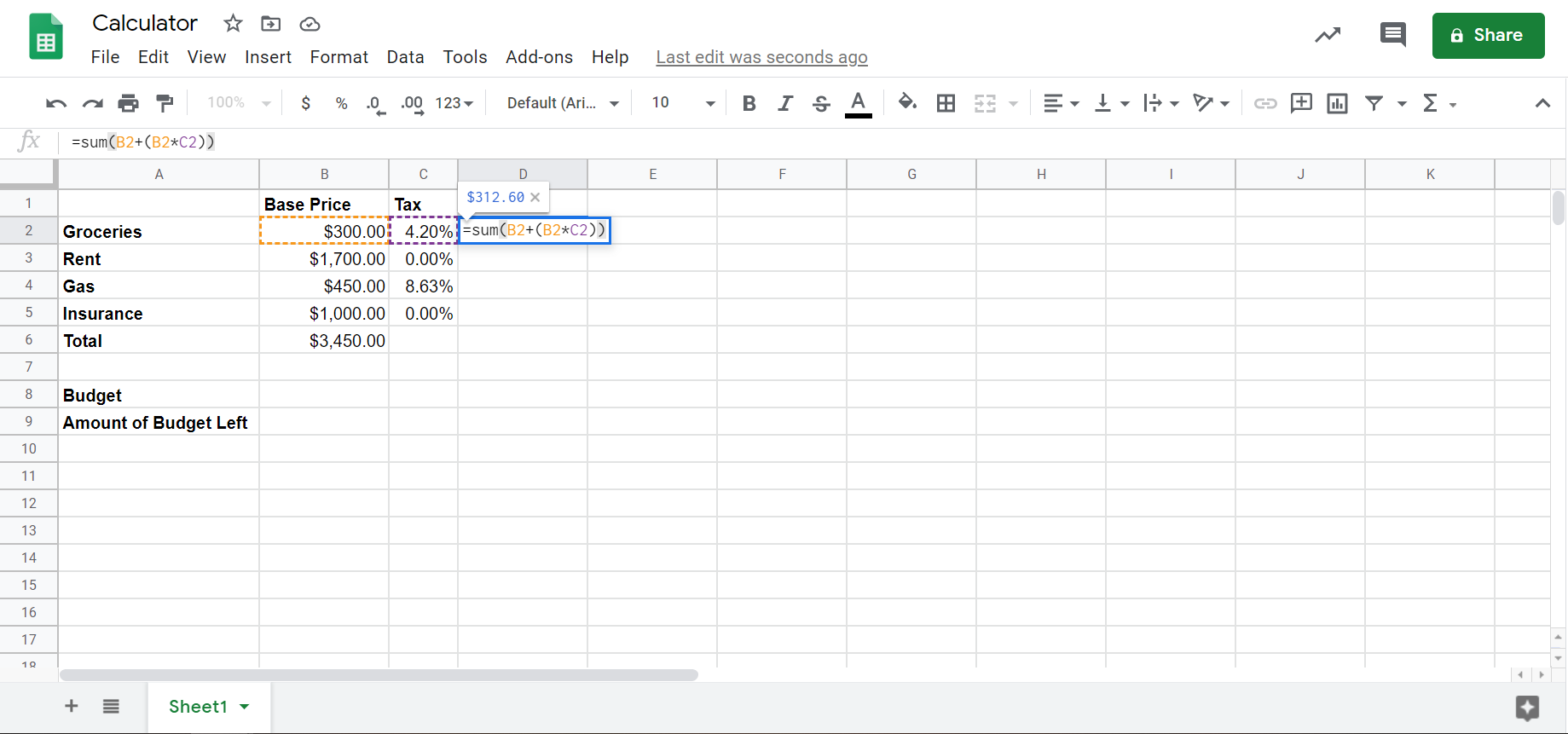Creating a Google Sheets Specific Use Calculator Using Functions ...