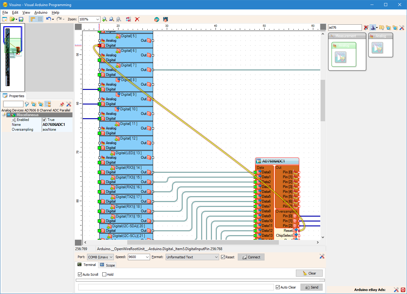 Arduino Mega and Visuino: Connect AD7606 8 Channel 16 Bit Bipolar ...