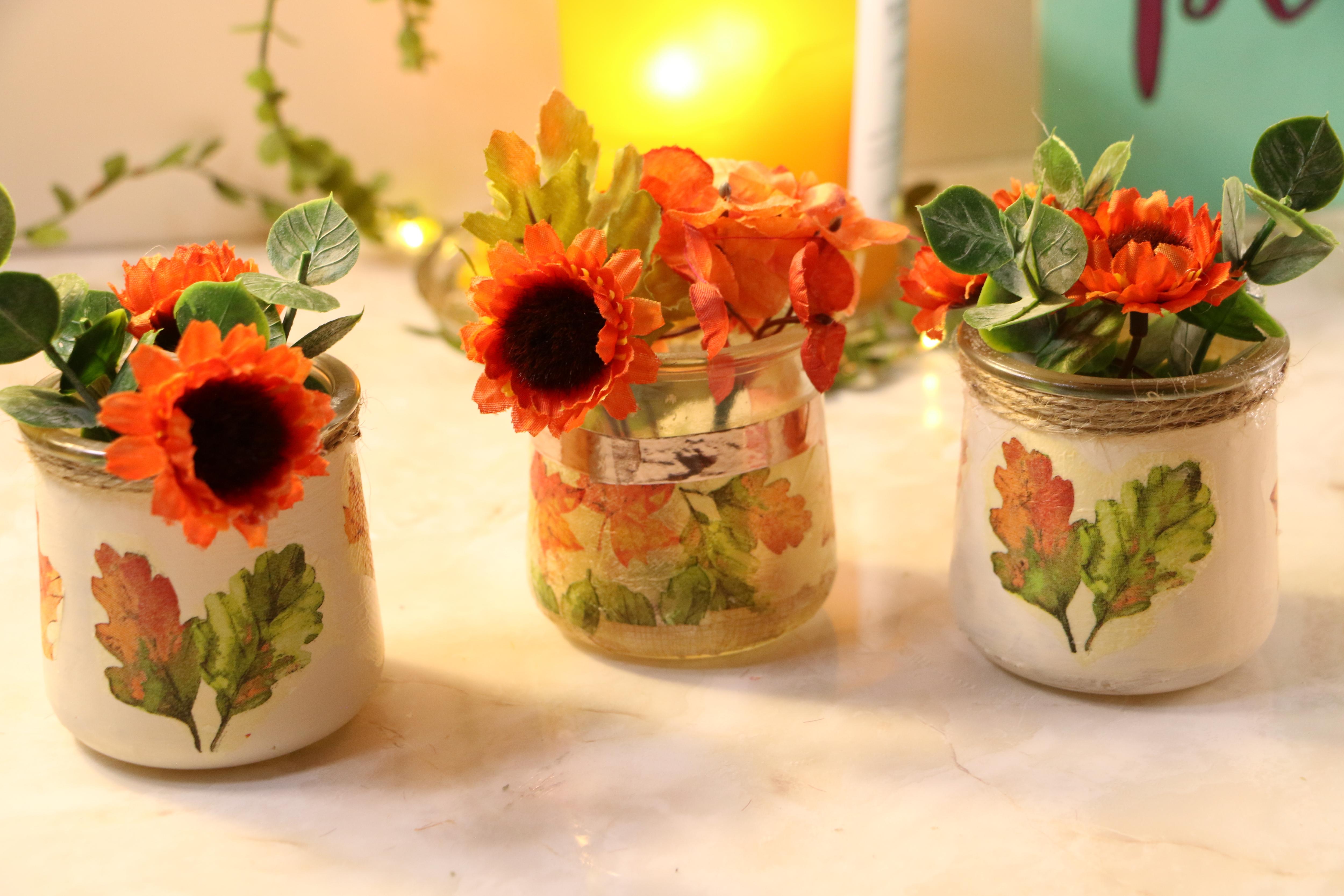 FALL FLORAL DISPLAY USING GLASS YOGURT JARS : 5 Steps - Instructables
